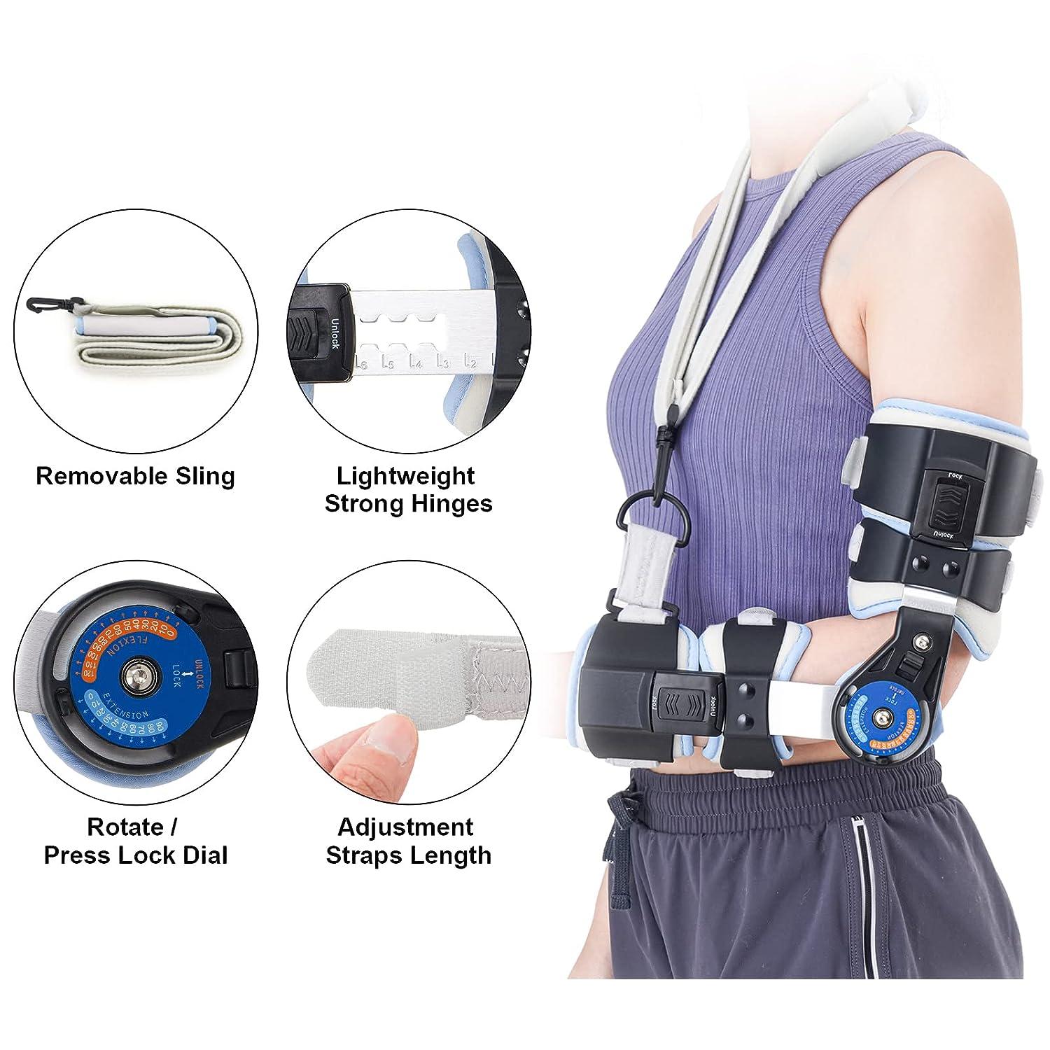 RISURRY Hinged Elbow Brace with Shoulder Sling | Adjustable Post OP ...