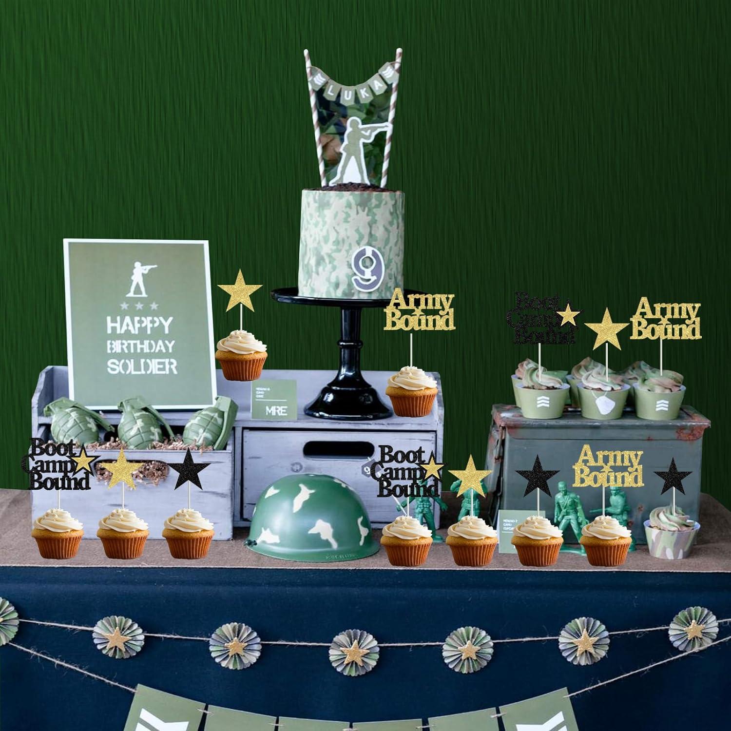 kreat4joy 24pcs Military Themed Cupcake Toppers Glitter US Army Boot ...