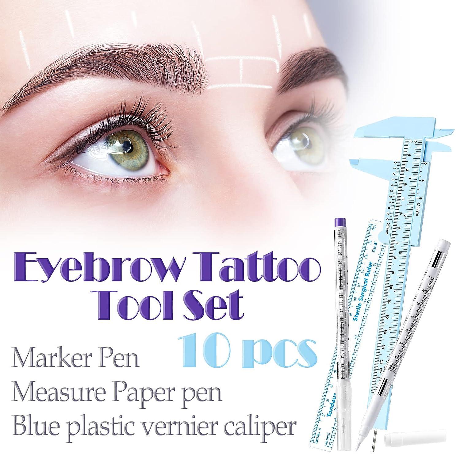 10 Pcs Eyebrow Tools Set: 2 Measuring Rulers, 4 Microblading Skin ...