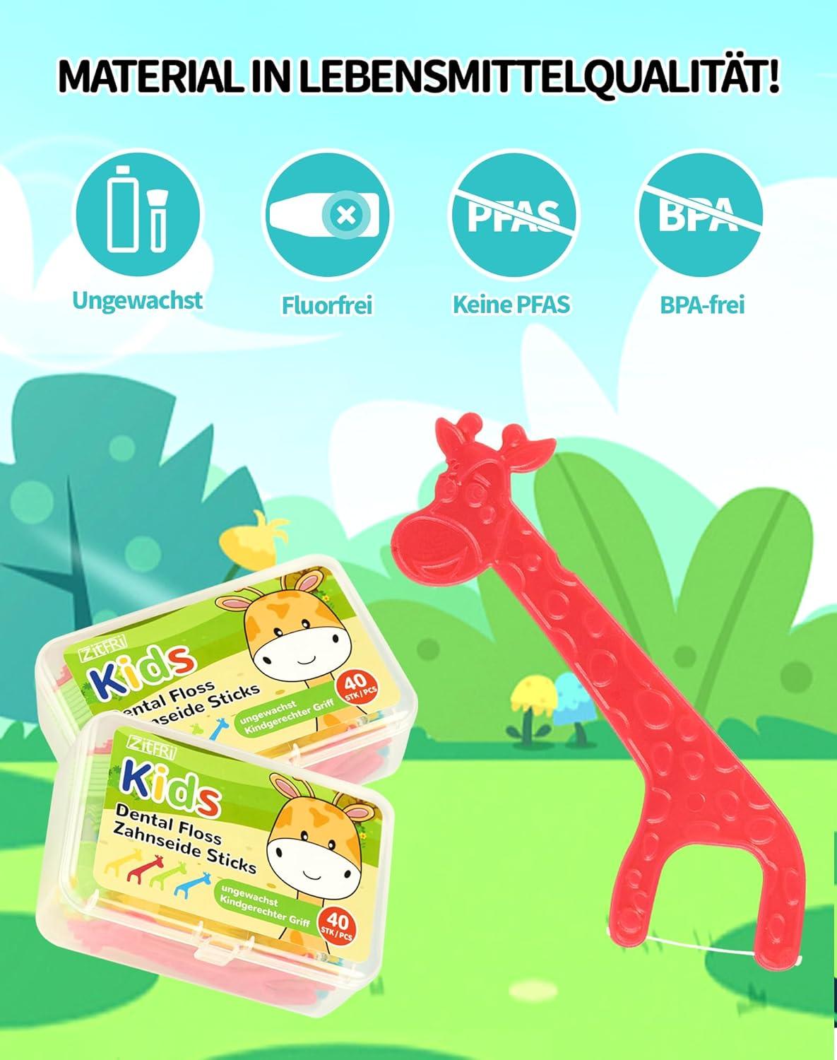 Buy Dnours Zitfri 160 Dental Floss Sticks for Kids - Fun Giraffe Design ...