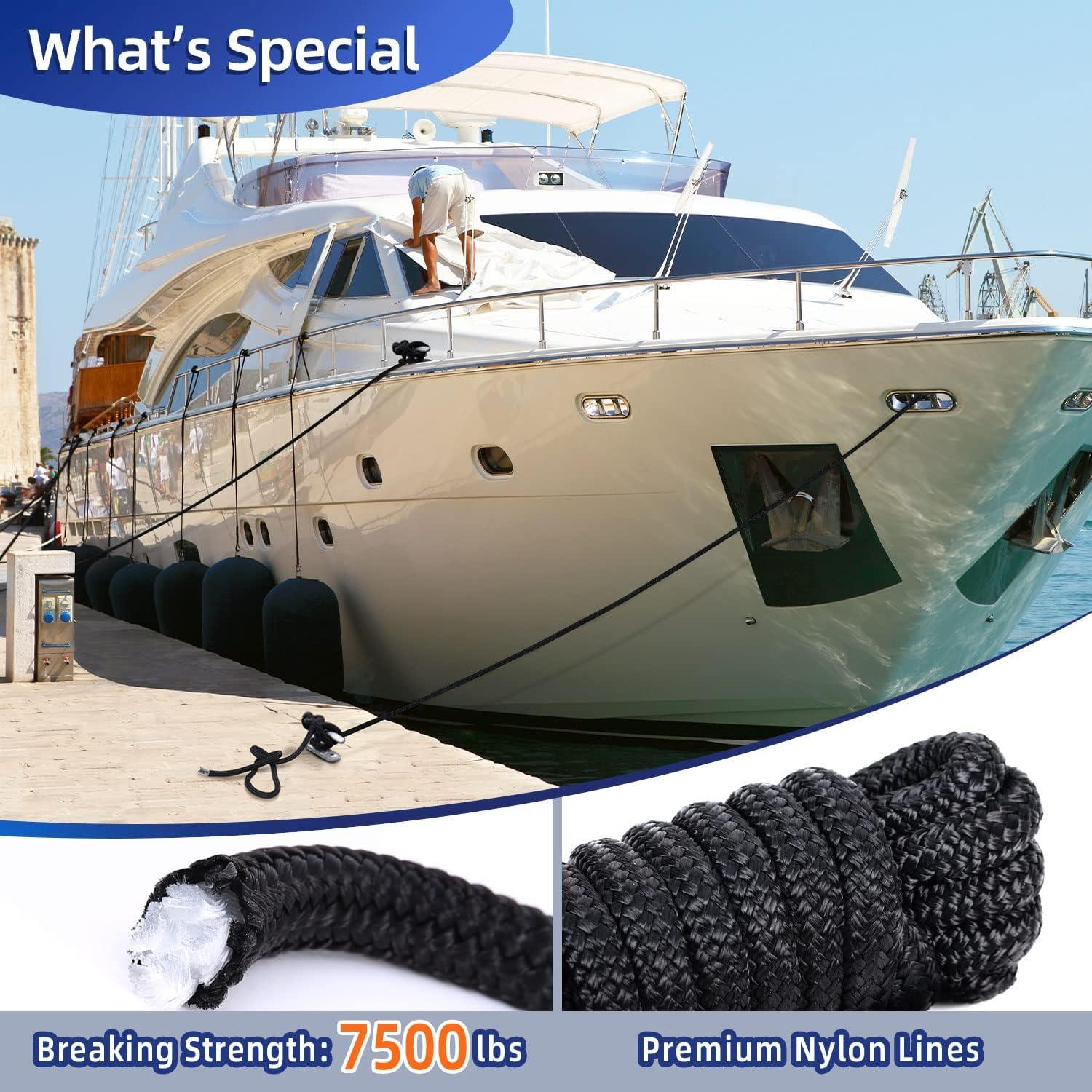 Sportneer 4 Pack 1/2X15 Boat Dock Lines - Double Braided Nylon Dock Ropes for Marine Mooring ...
