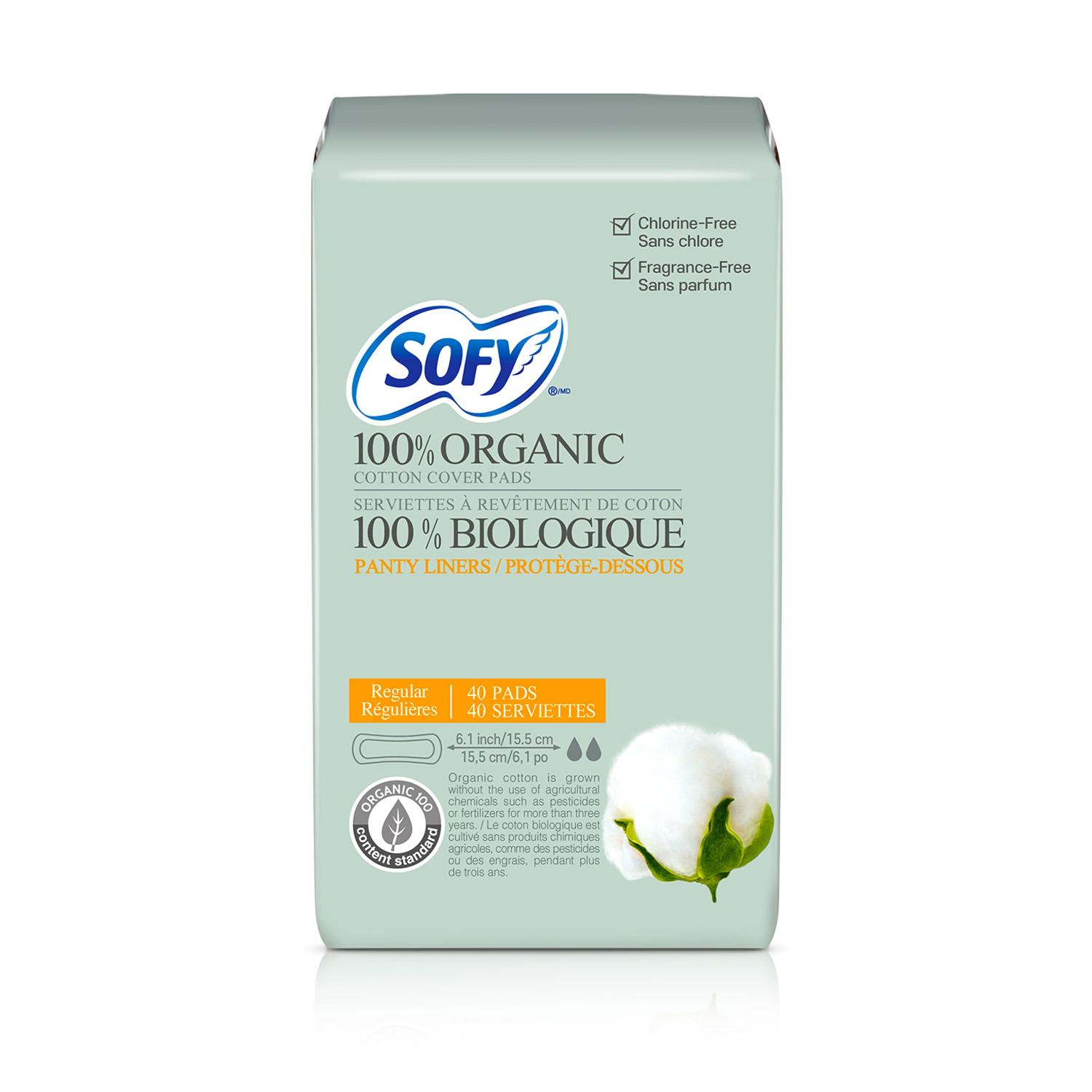 Sofy Organic Cotton Panty Liners 40 Count - Certified Sanitary, Super ...