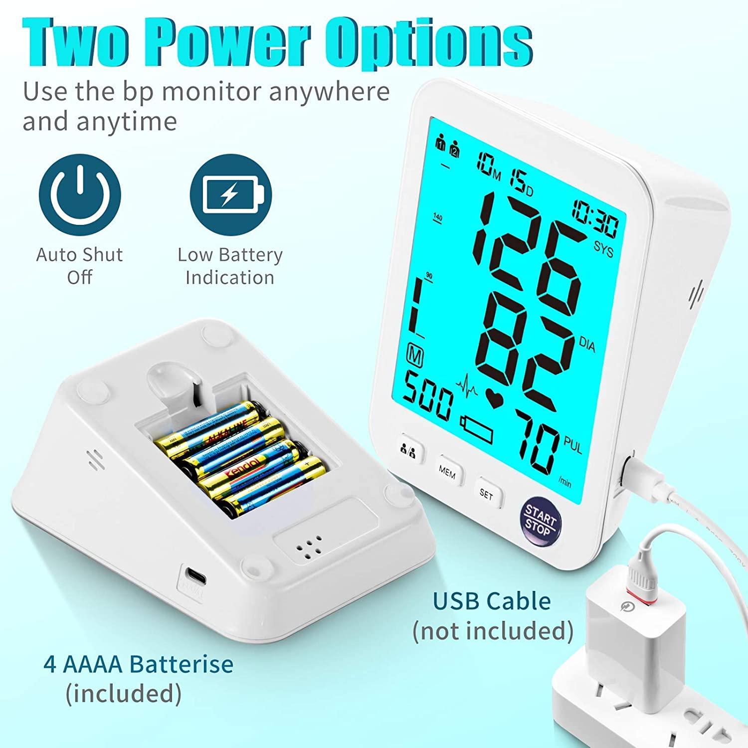 Large LED Backlit Screen Blood Pressure Monitor with 1000 Sets Memory ...