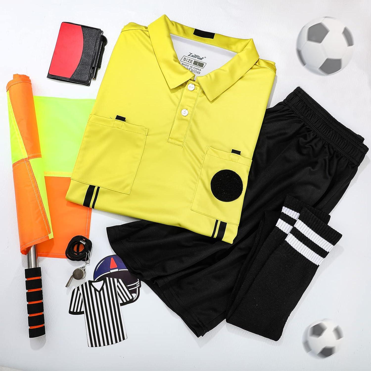 Hicarer 6 Pcs Football Soccer Referee Package Kit Men Referee Costume Ref Shirt Linesman Flags ...