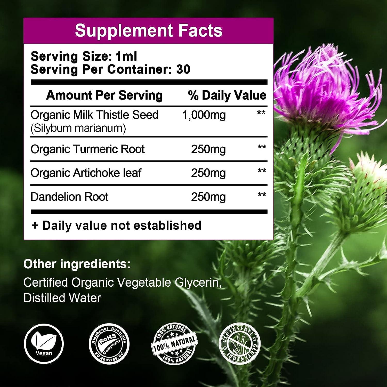 Liver Health Support Liquid 1000mg Milk Thistle 80% Silymarin Extract ...