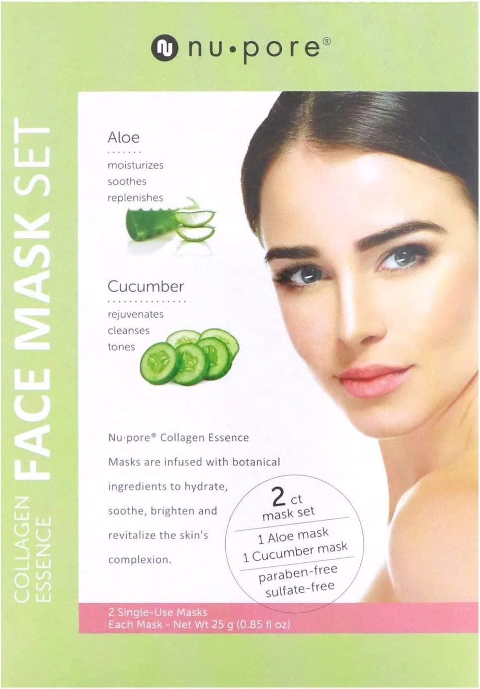 Nu-Pore Collagen Essence Face Mask Set - Aloe & Cucumber | 2 Single-Use ...