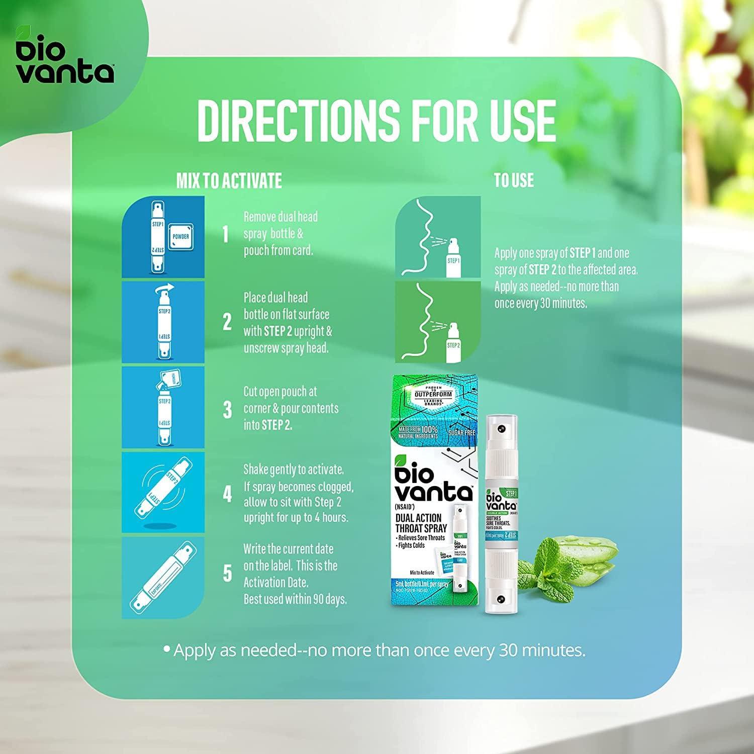 Biovanta Natural Ingredients Throat Spray for Cold and Sore Throat ...