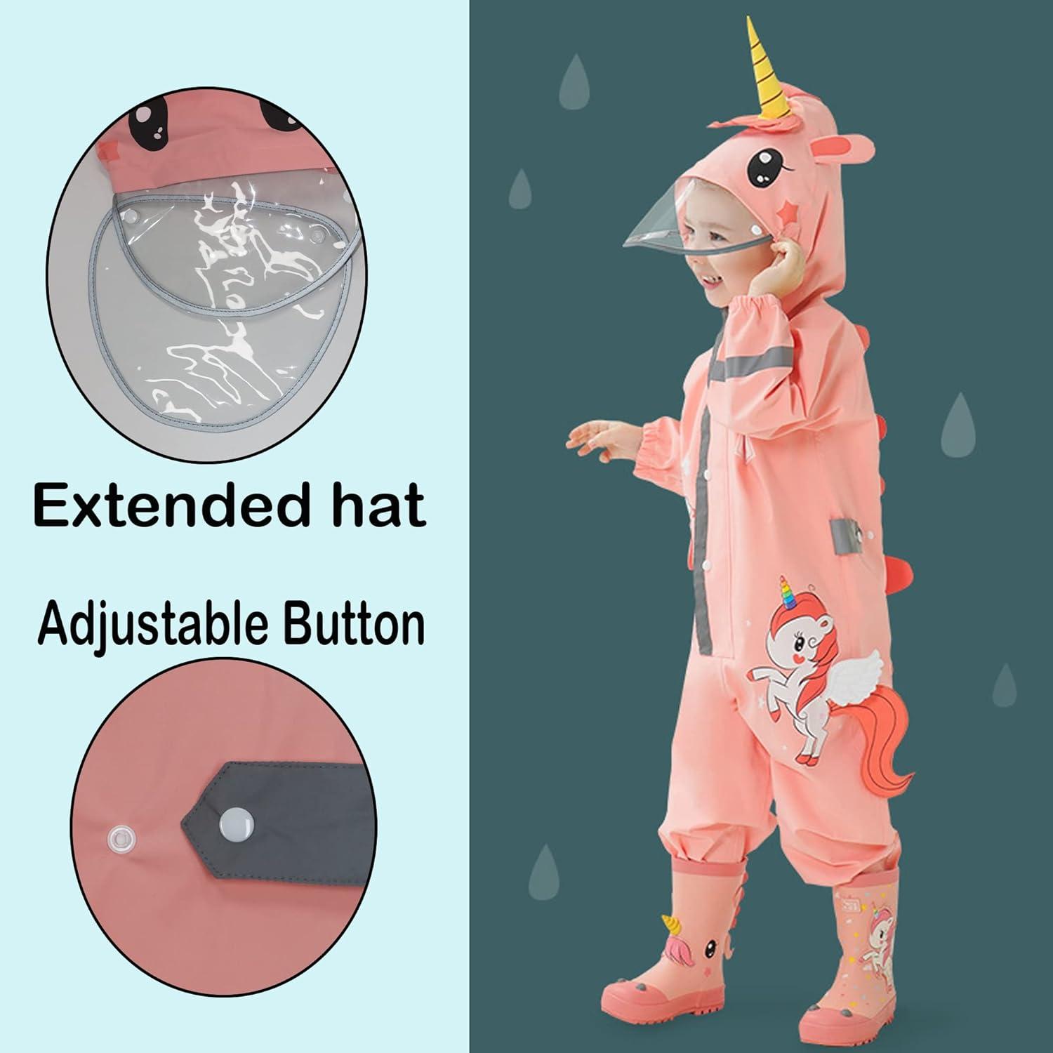 Fewlby Kids Puddle Suit Rain Suit M Size 3-4 Years Pink | Waterproof Hooded Raincoat for ...