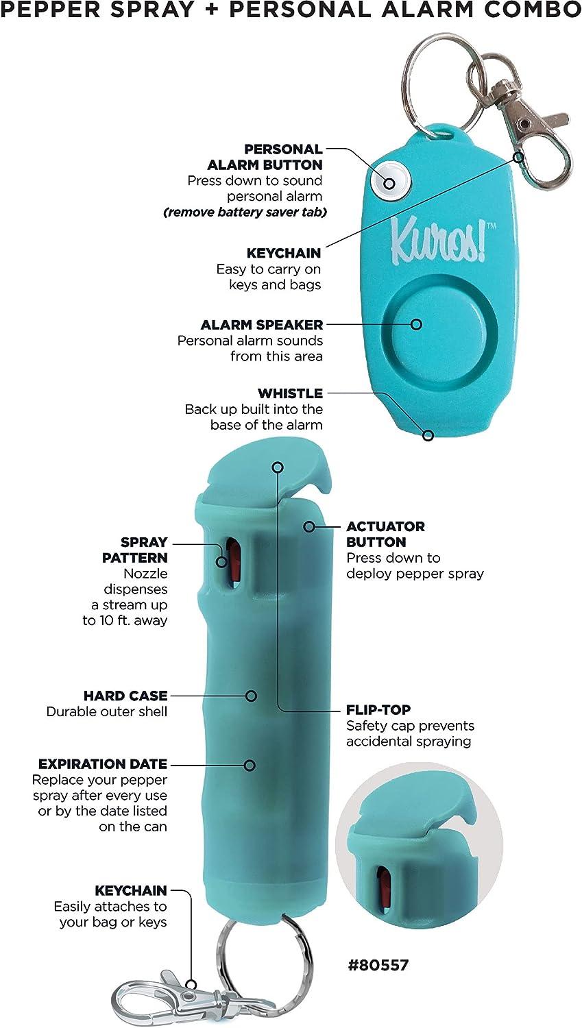 Kuros by Mace Brand Pocket Pepper Spray & Personal Alarm Combo (Turquoise) - 10 Self Defense ...