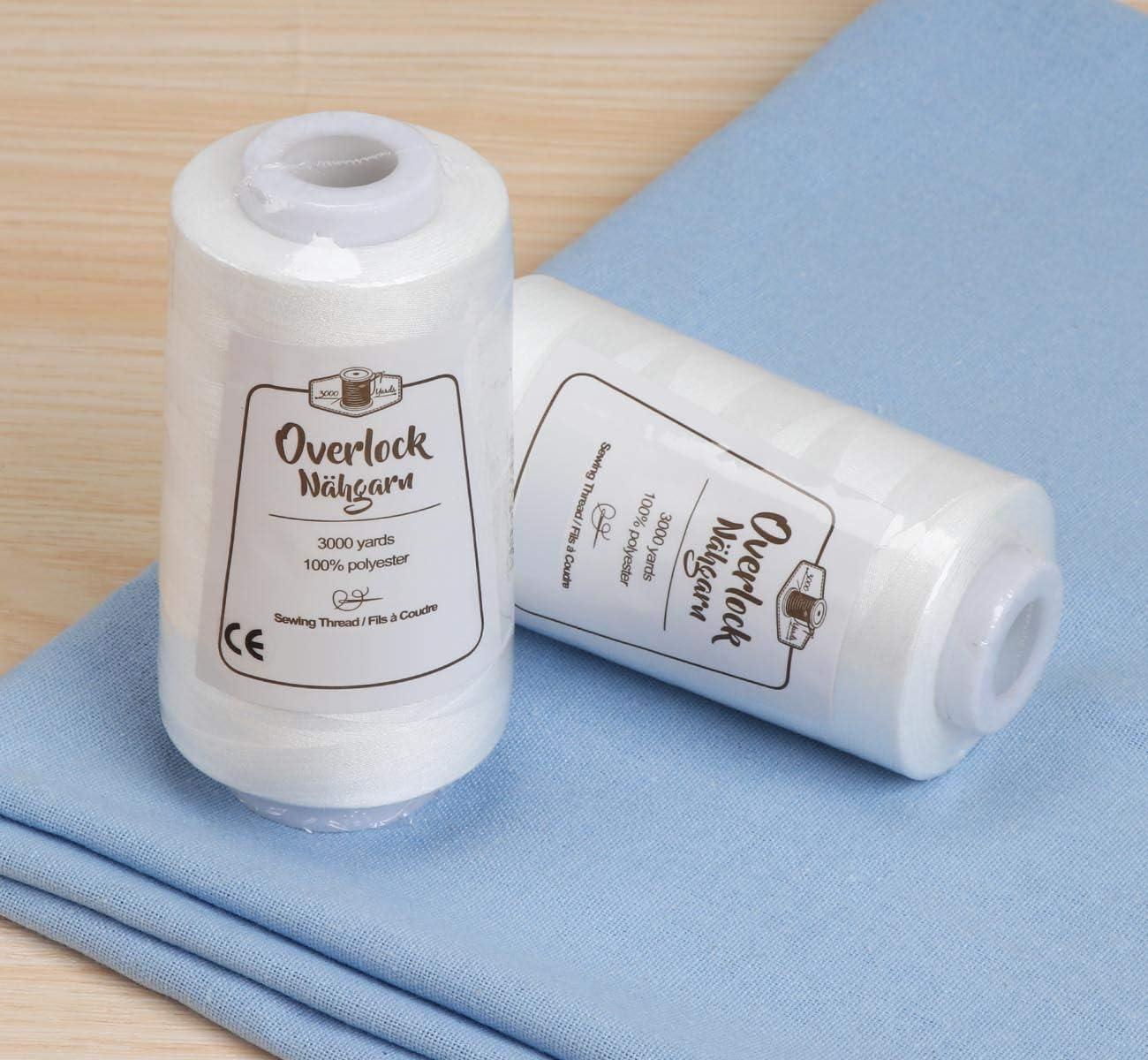 ilauke 4 x 3000 Yards White Polyester Serger Thread Spools for Overlock ...