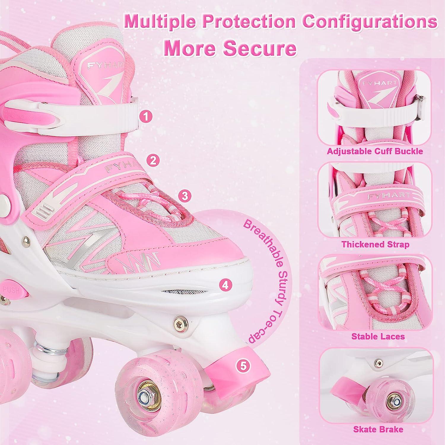 Girls Adjustable Roller Skates with Light Up Wheels - Pink XS (7C-10C ...