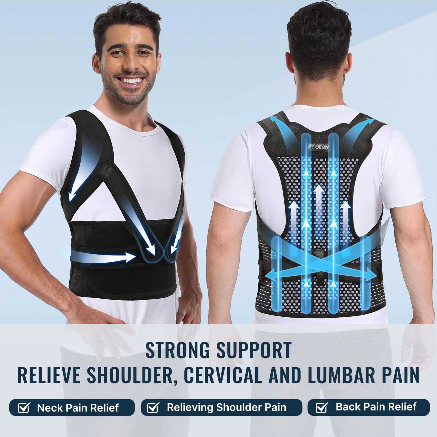 Fit Geno Upgraded Full Back Brace Posture Corrector for Men ...