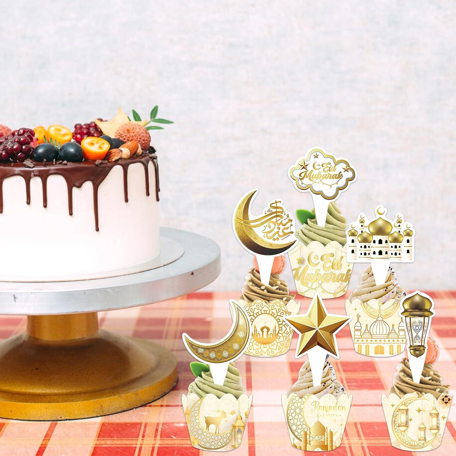 Lets Joy Pack of 12 Eid Mubarak Toppers 12 Pieces Ramadan Cake ...