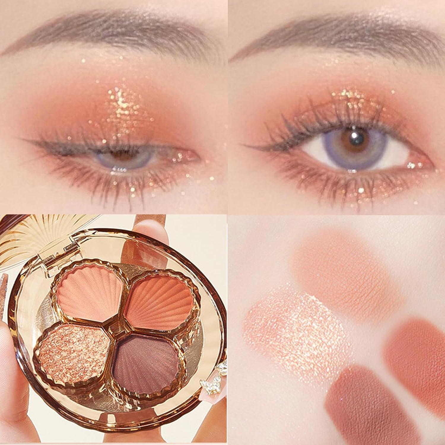 Shell Eyeshadow Palette - 4 Color Matte Shimmer Makeup Kit, Waterproof ...