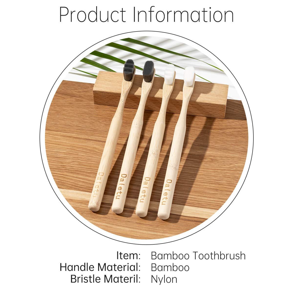 Daletu Bamboo Toothbrush 4 Pack - Eco-Friendly, Biodegradable with ...