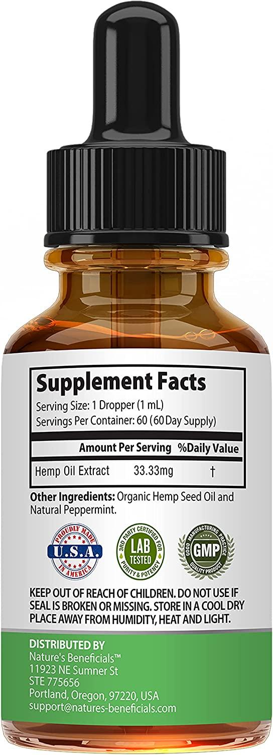 Nature's Beneficials Organic Hemp Oil Extract Drops 2000mg - Omega 3 6 ...