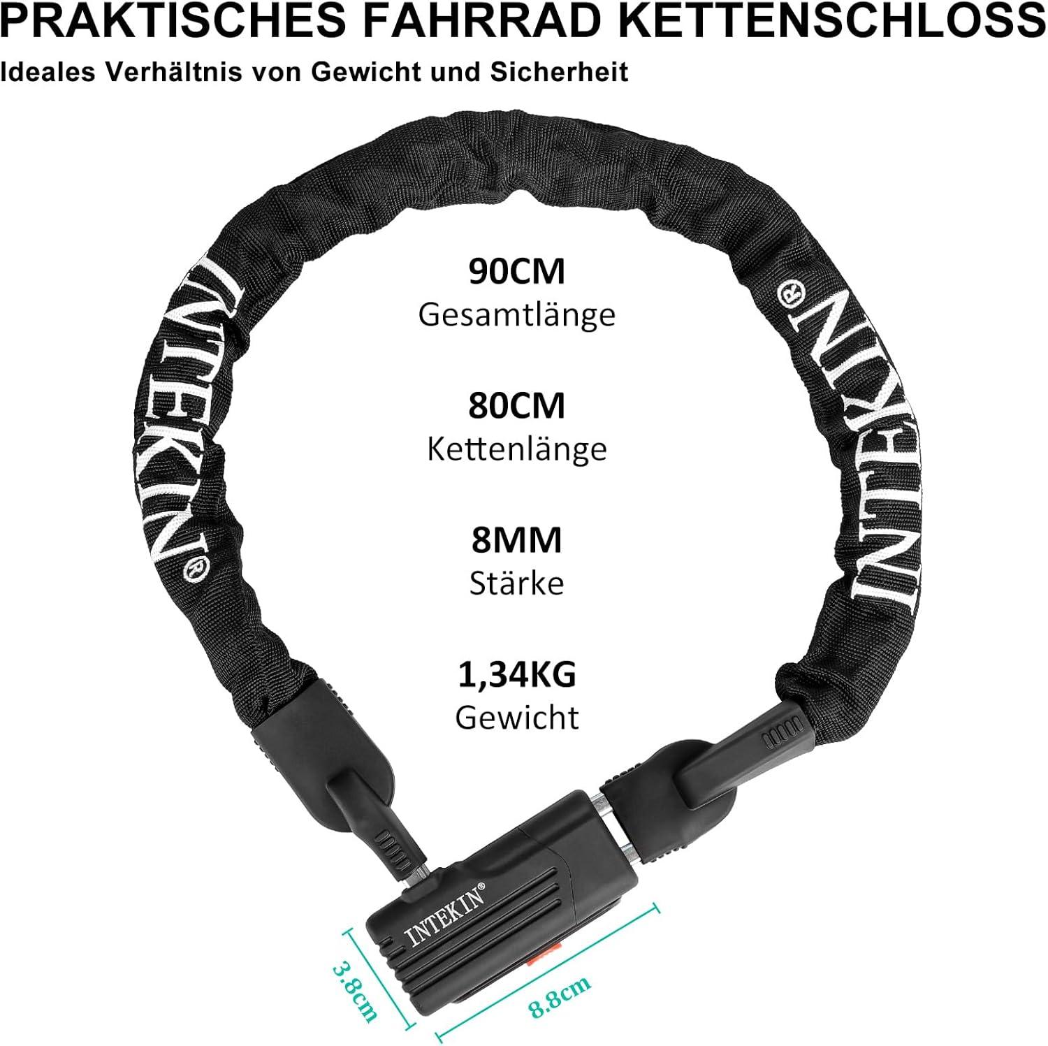 Intekin High-Security Bicycle Chain Lock - 90cm Heavy-Duty Hardened ...