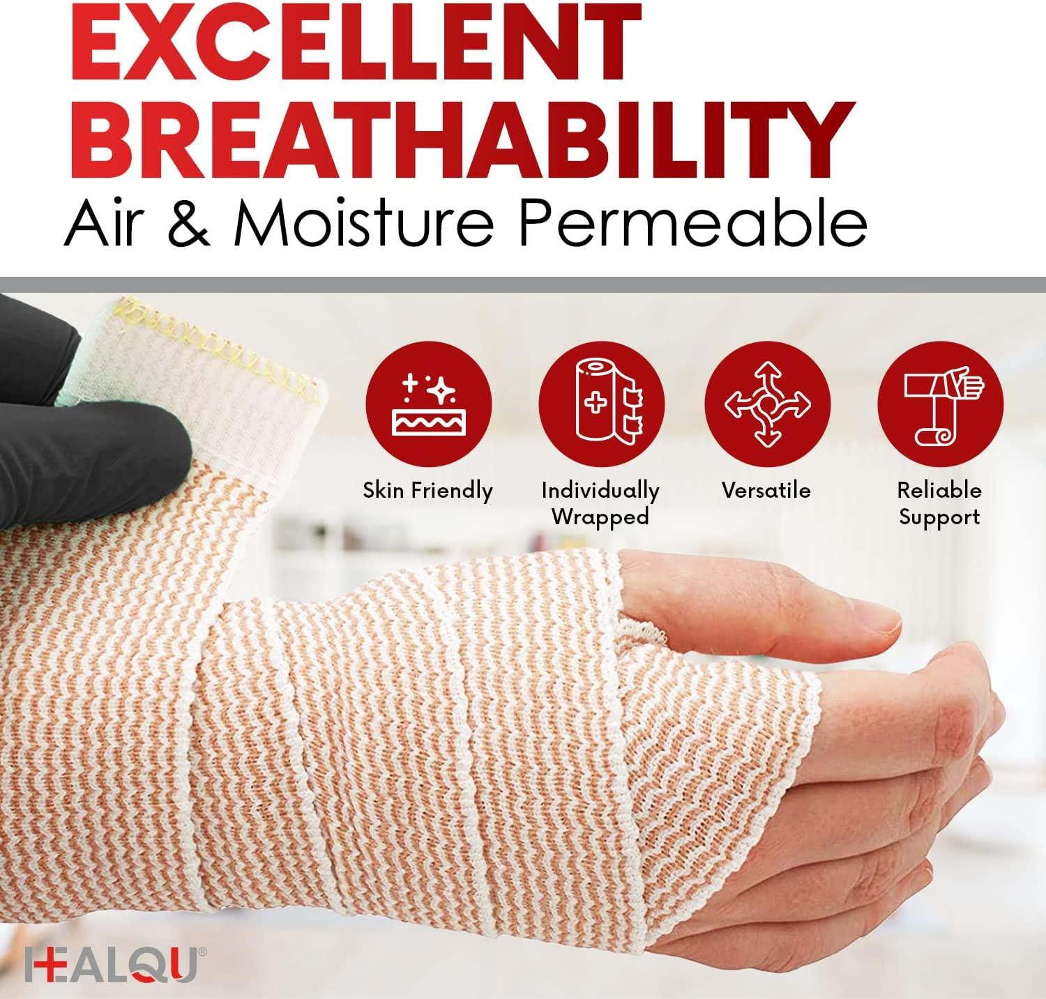 HEALQU Elastic Bandage - Self-Closure Compression Wrap for Legs, Knees ...