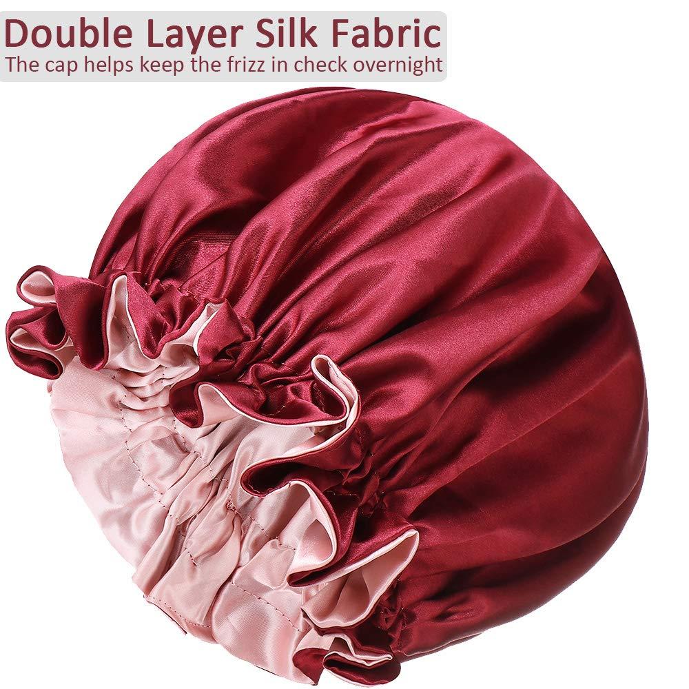 Wine Red Silk Bonnet for Black Women - Satin Cap for Natural Hair ...