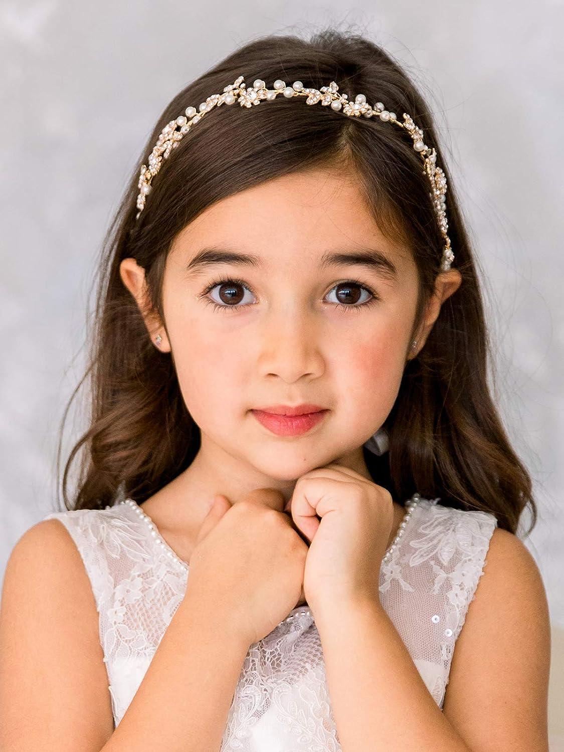 Sweetv Handmade Flower Girl Headpiece - Princess Crystal Hair Band for ...