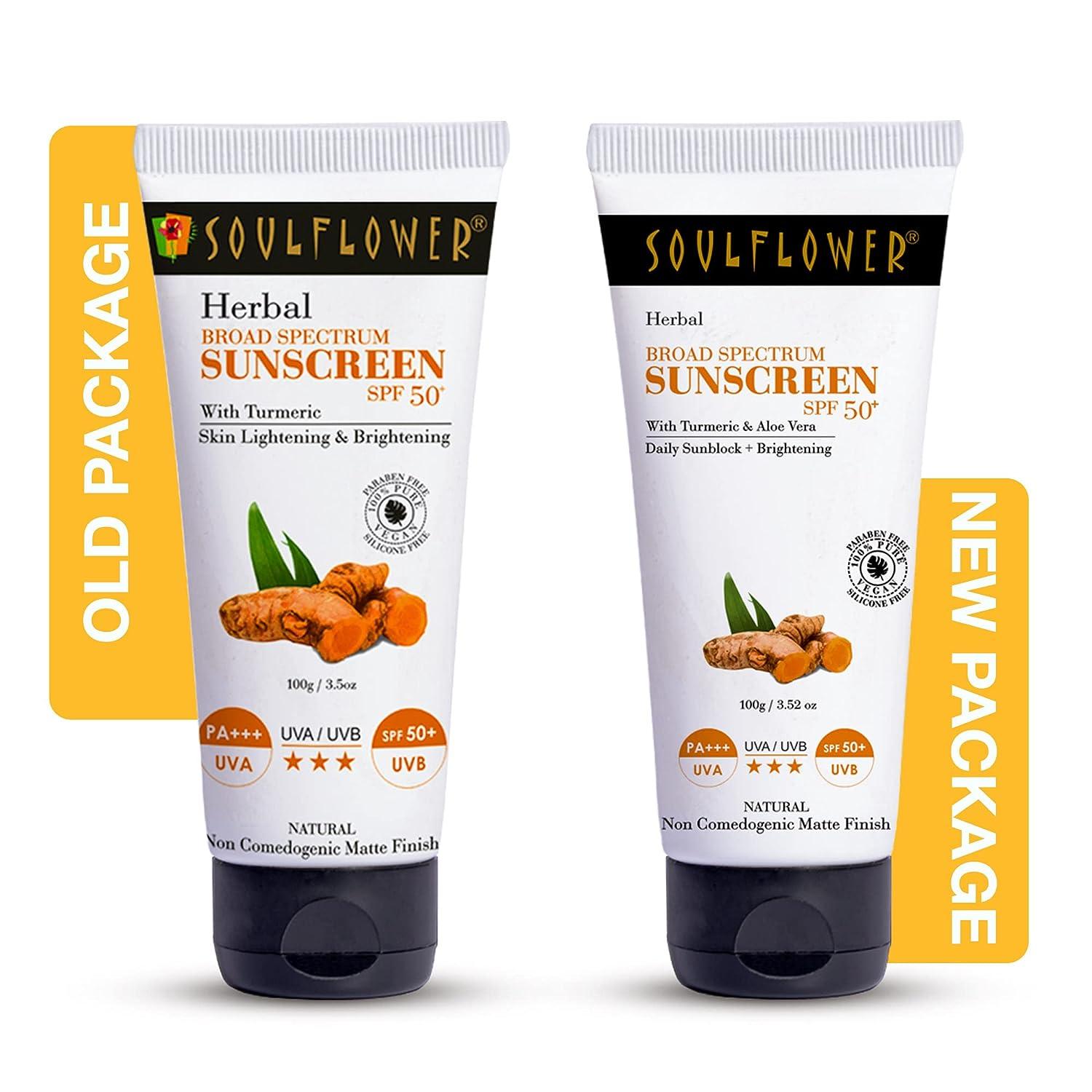 Soulflower Face Sunscreen SPF 50+ with Turmeric Oil-Free Moisturizer ...