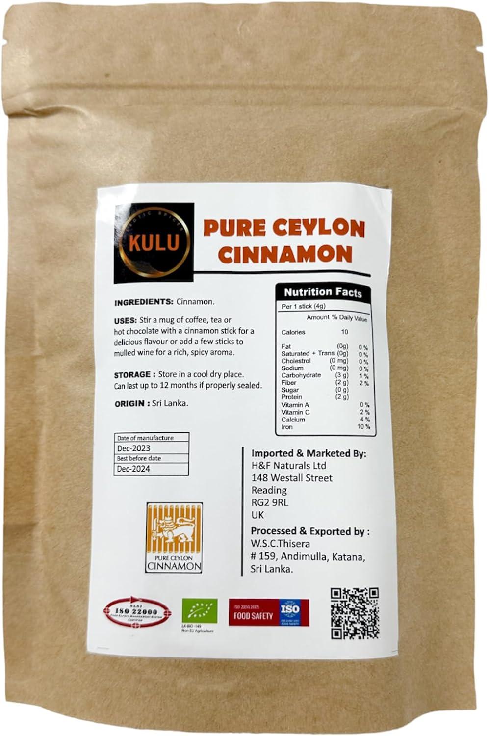 KULU Pure Ceylon Cinnamon Quills(Sticks) Alba Grade 100g Resealable ...