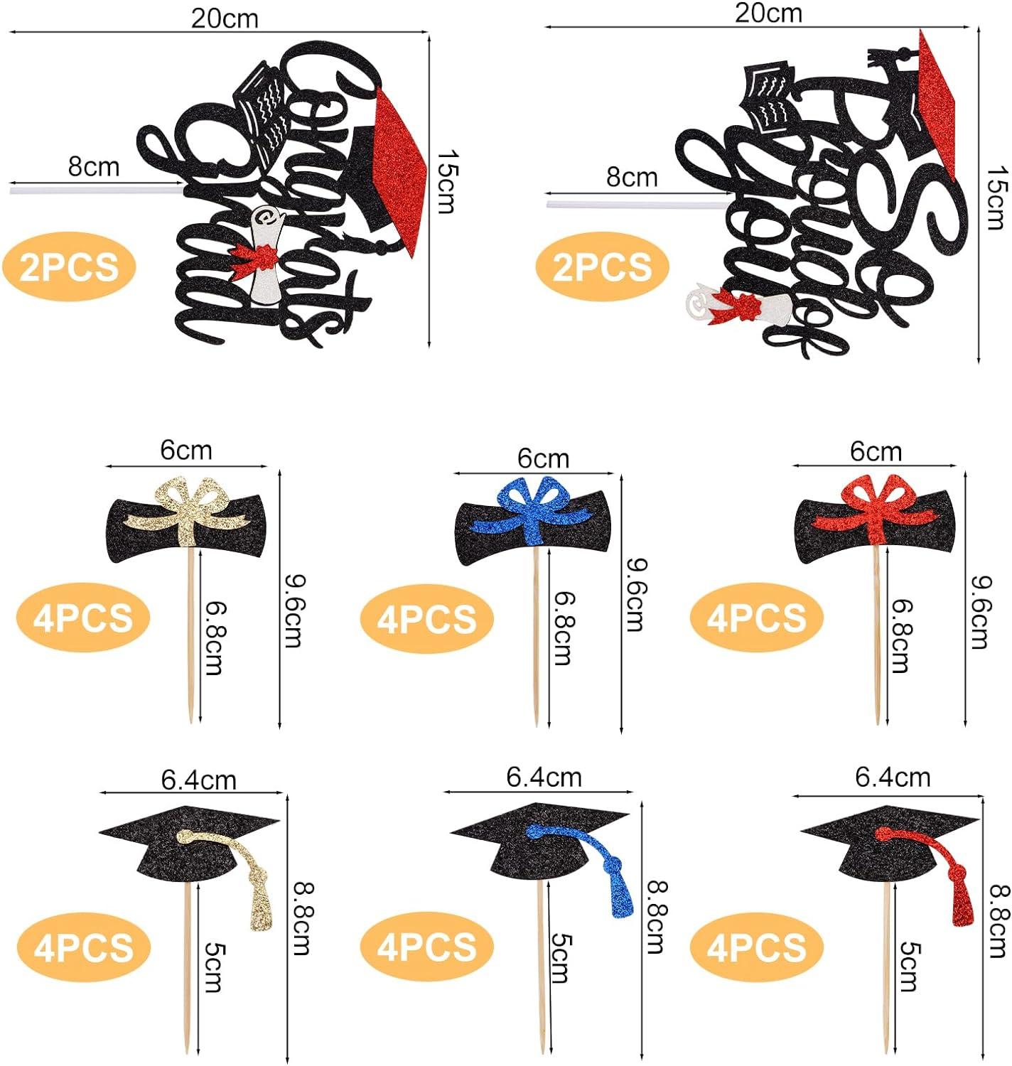 POFIBO 28 Pieces Graduation Cake Toppers Graduation Cake Toppers ...