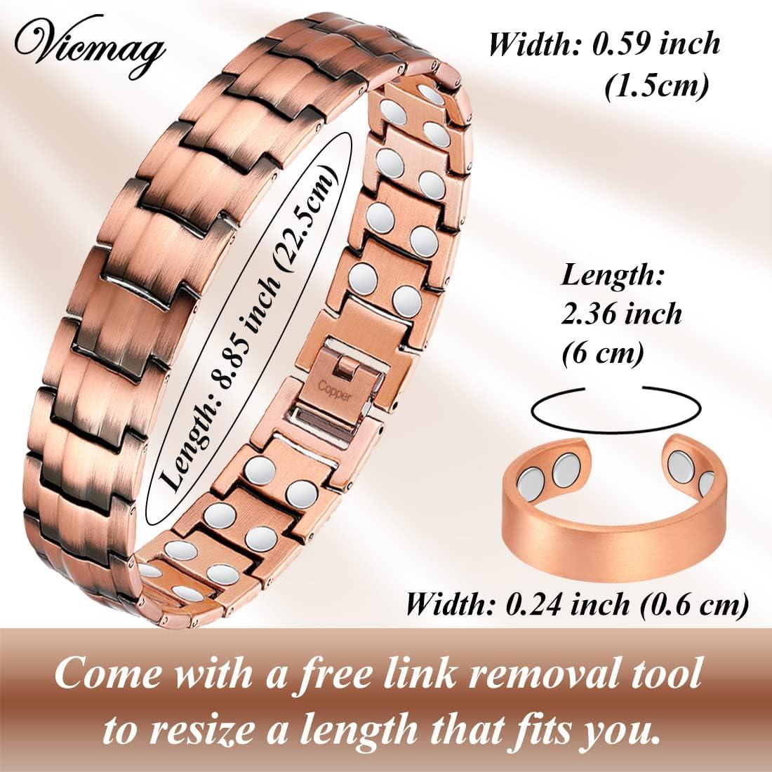Vicmag Ultra Strength Magnetic Copper Bracelet for Men - Double Row 99.99% Pure Copper with ...