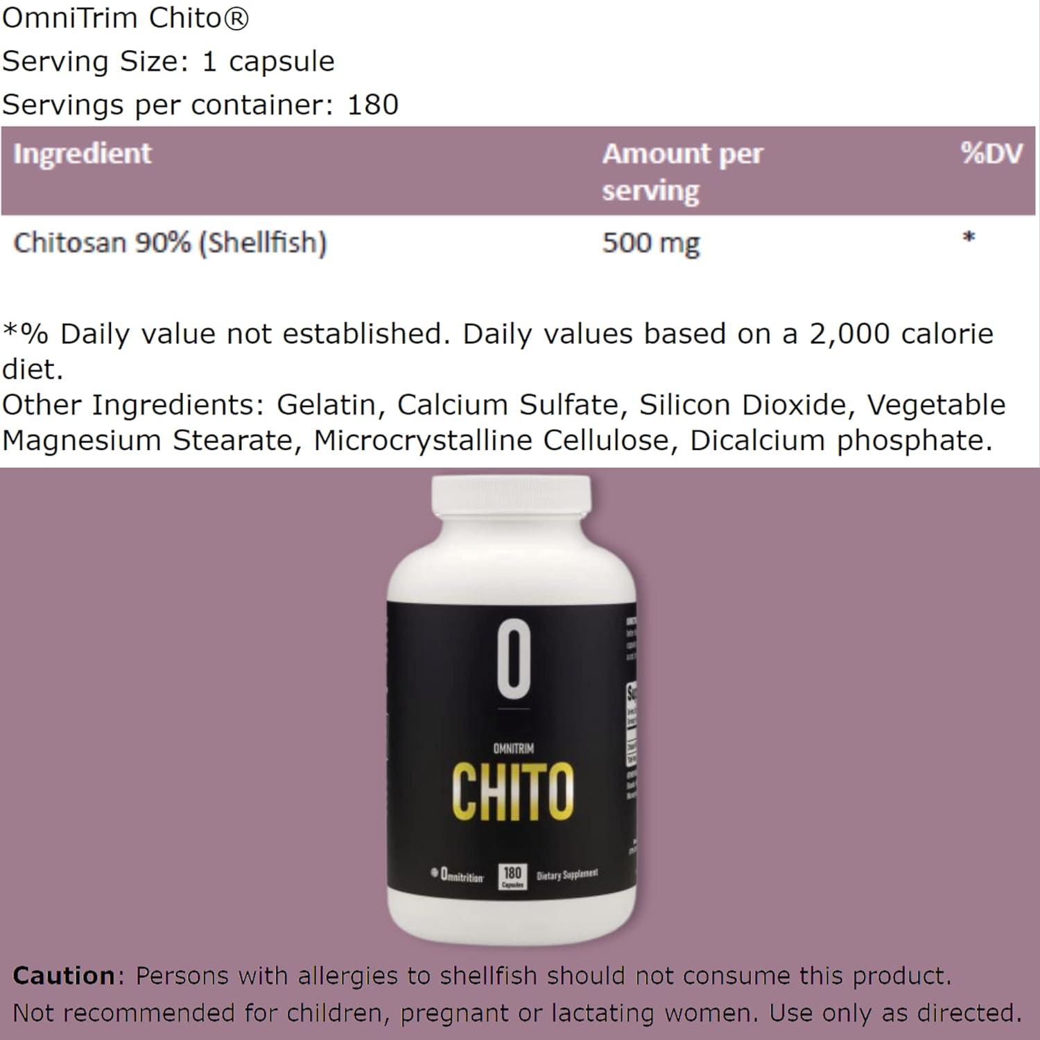 OmniTRIM Chito 500mg Chitosan Dietary Supplement - 180 Capsules ...