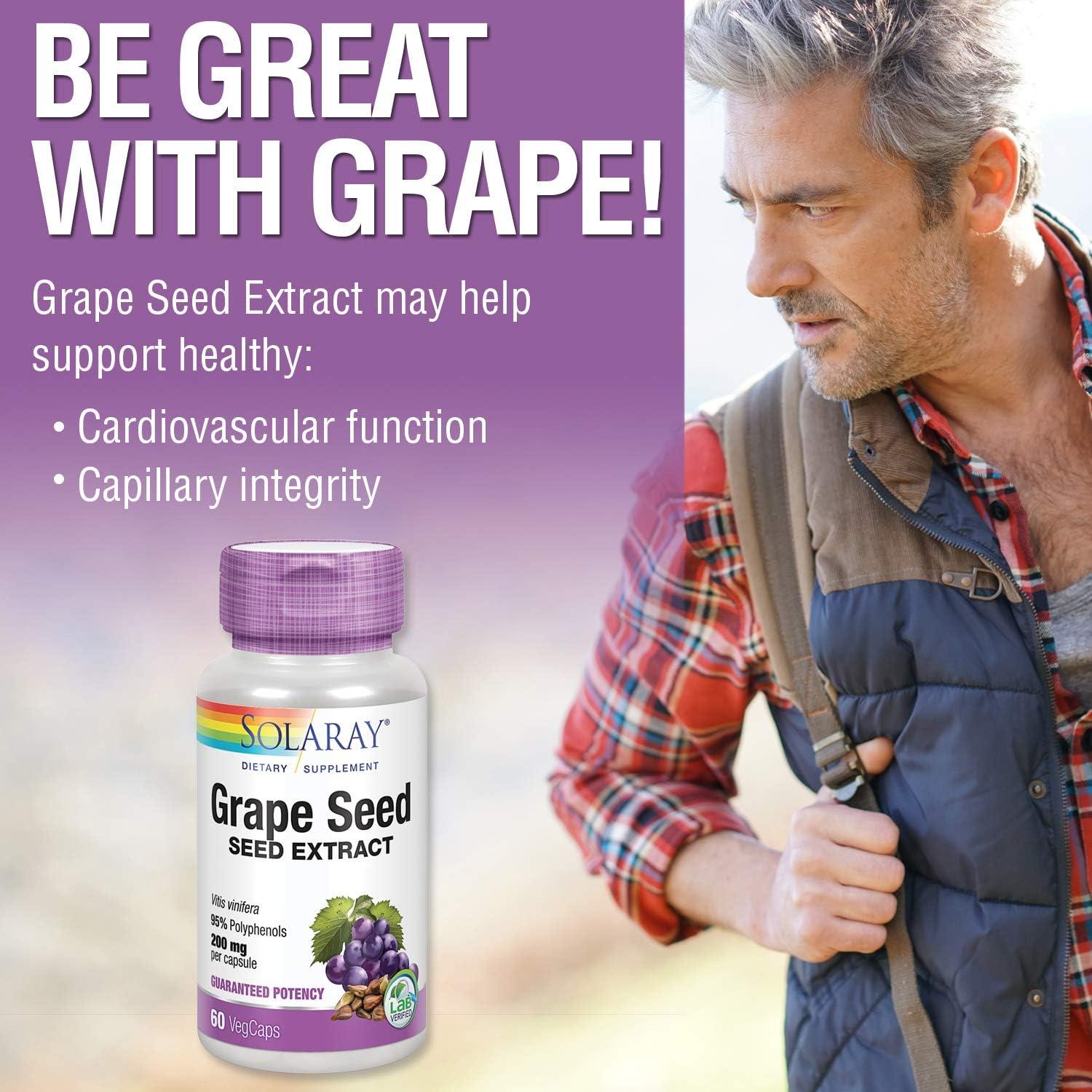 SOLARAY Grape Seed Extract 200mg + Bioflavonoids | Cardio & Blood Vessel Support | 60 VegCaps ...