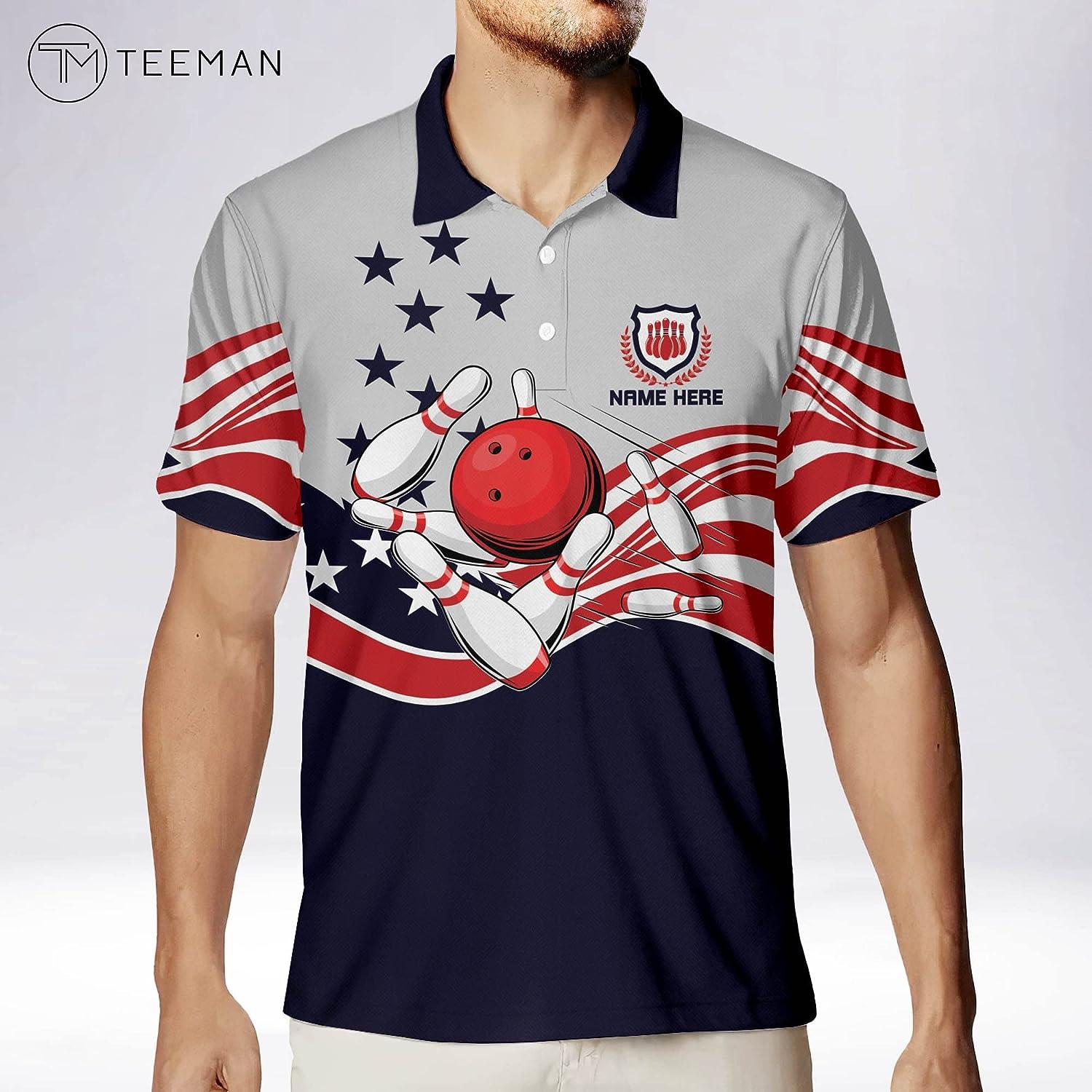 TEEMAN Custom Patriotic Bowling Shirt with Personalized Name | American ...