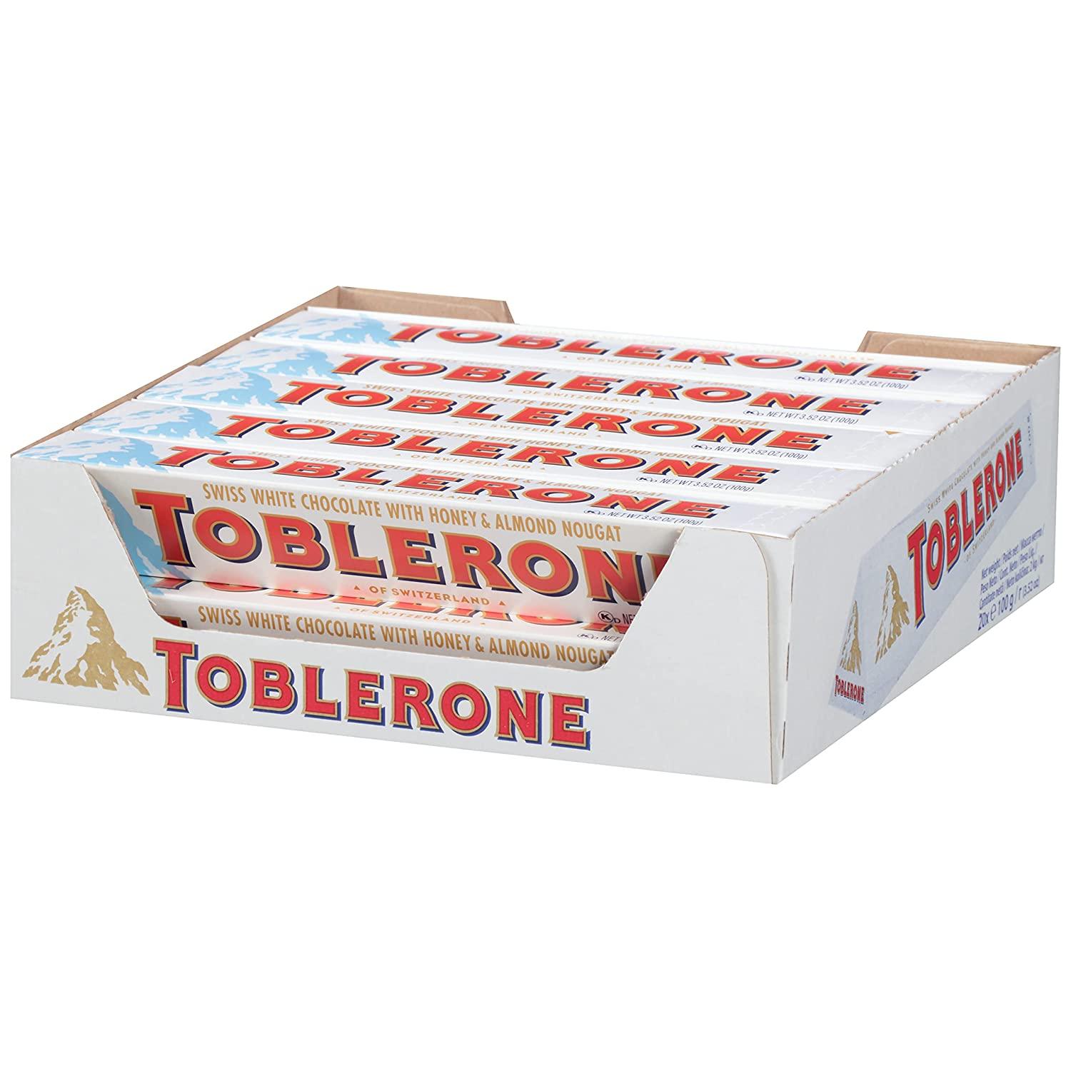 Toblerone Swiss White Chocolate Bars with Honey Almond Nougat - 20 ...