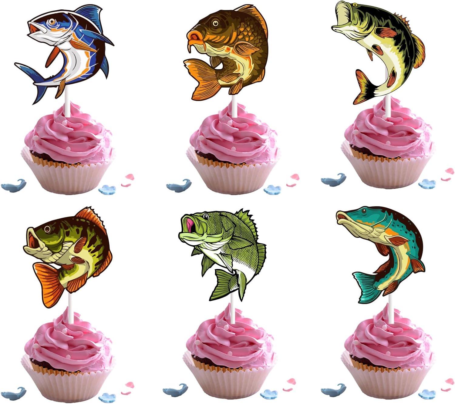 18pcs Fishing Cupcake Toppers for Boys Men Father Big Fish Fishing Cake ...
