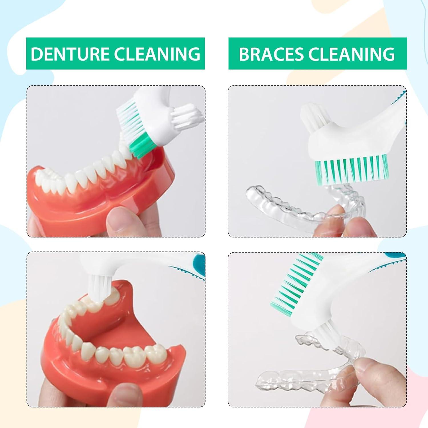 TYVOM 4PCS Denture Brush Set - Dual Head Premium Hygiene Toothbrushes ...