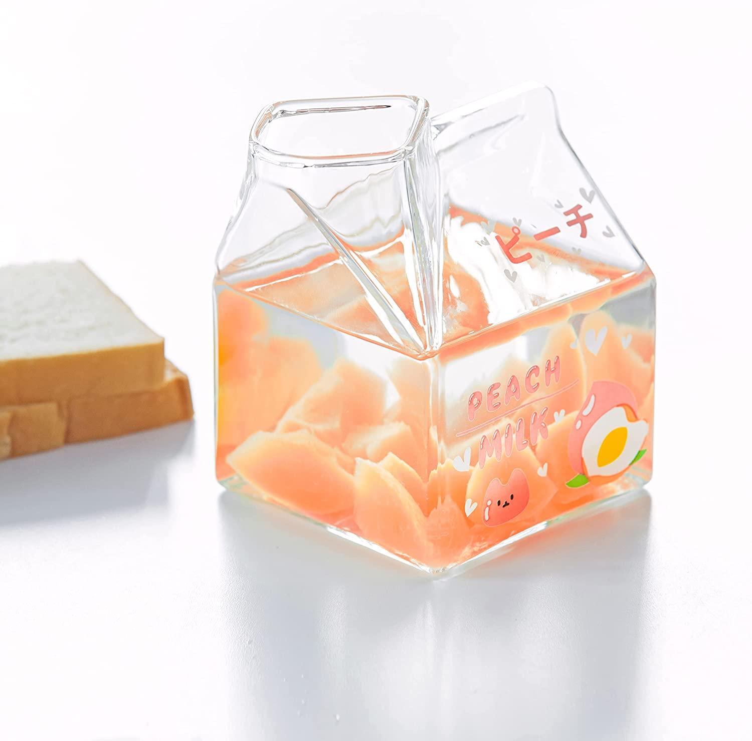 Kawaii Glass Milk Carton Cup - 12 Oz Clear Cute Mini Creamer Pitcher ...