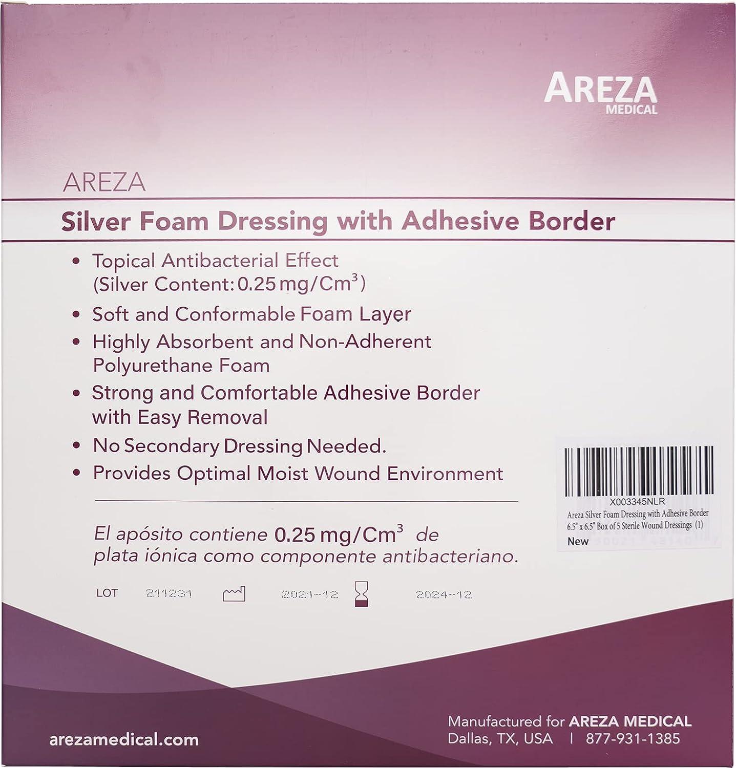 Silver Foam Dressing with Border 6.5 x 6.5 - Central Foam 4.1 x 4.1 ...