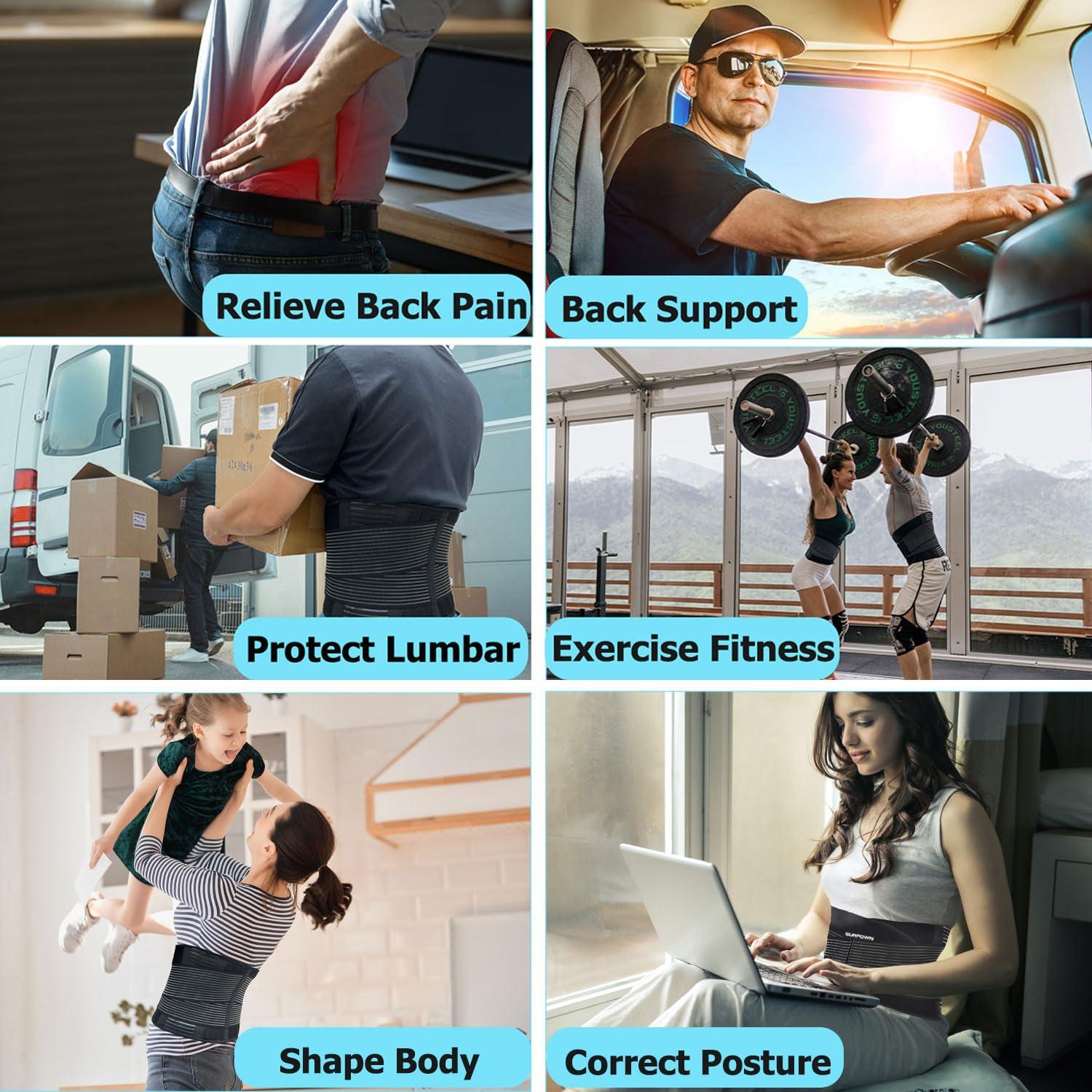 SURPOWN Back Support Belt - Lumbar Support Brace for Men and Women ...