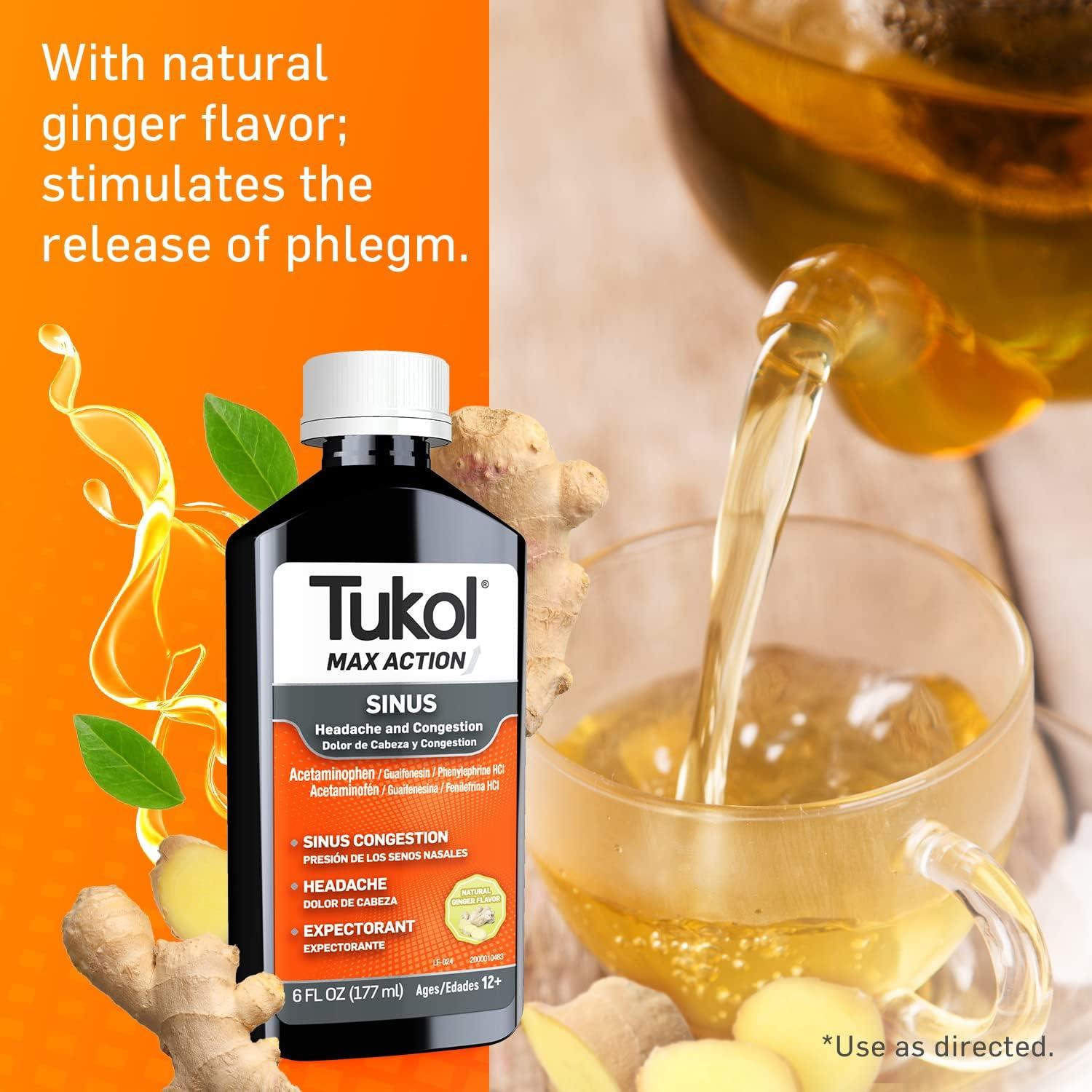 TUKOL Max Action Sinus Congestion & Headache Relief 6oz - Non-Drowsy ...