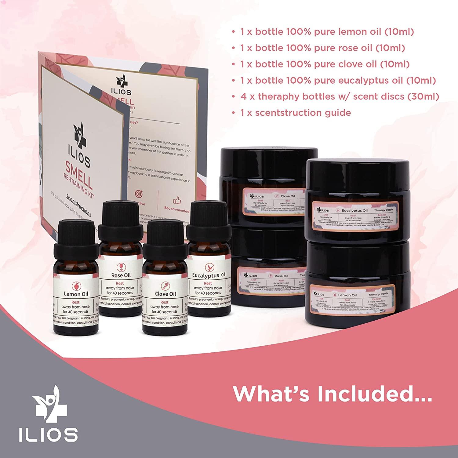 Ilios Olfactory Smell Training Kit - 4 Essential Oils for Loss of Senses - Lemon, Clove, Rose ...