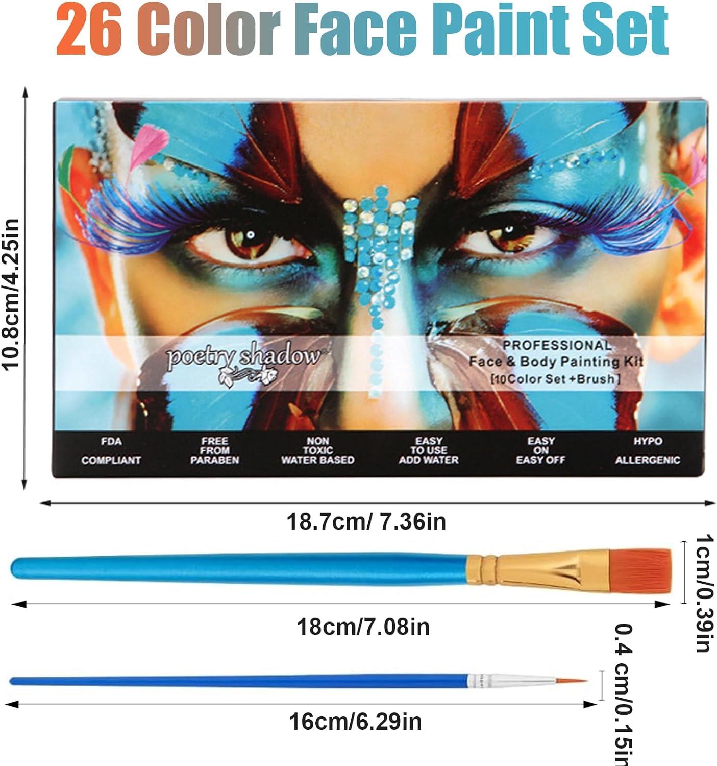 ALLWYOU Face Painting Kit 26 Colors with 2 Paint Brushes Water Based ...