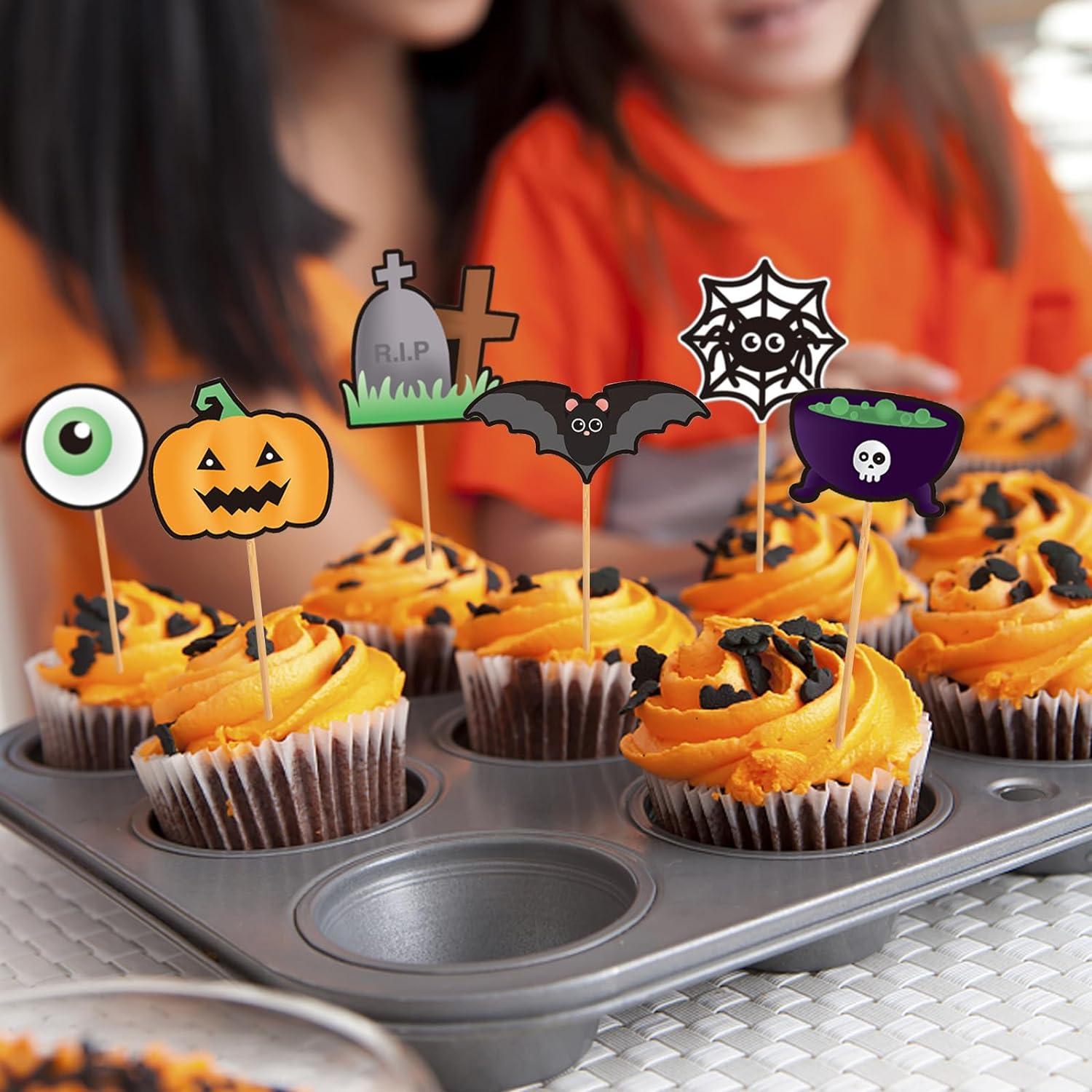 Halloween Cupcake Topper Picks 28 Pcs Pumpkins Ghosts Spiders Bats Cat ...