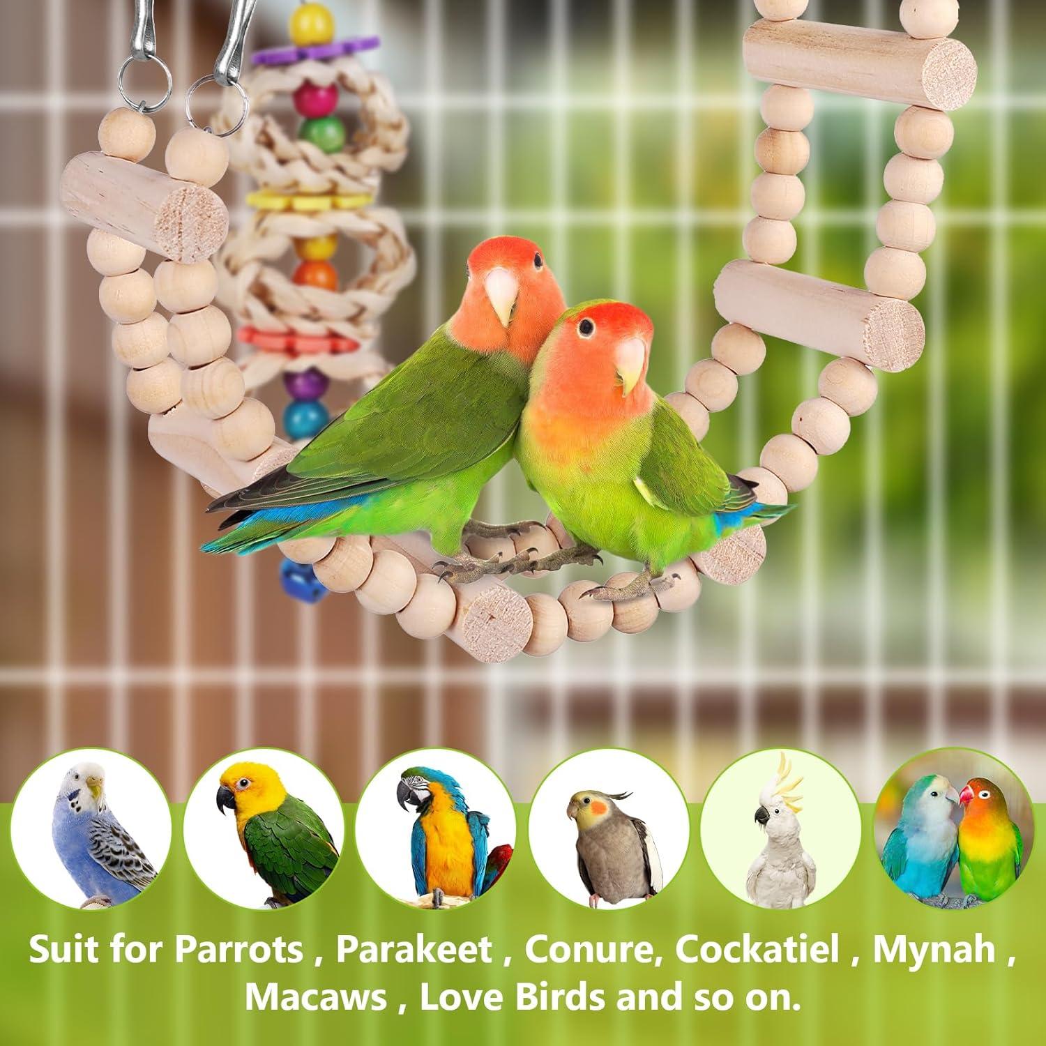 Vegan 9-Piece Bird Toys Set - Wooden Ladder with Landing Site for ...