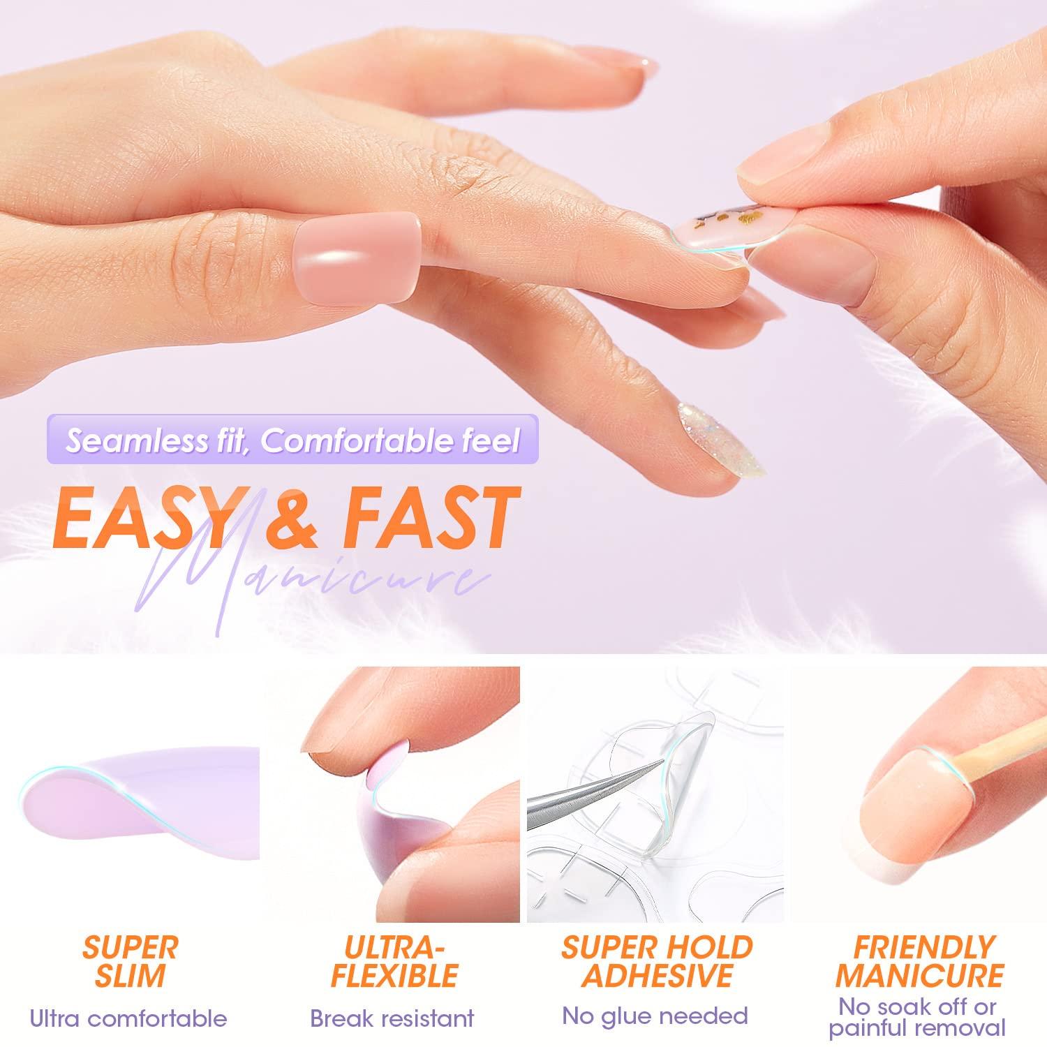 Vamony Short Acrylic Nail Tips Kit - 56 Square Design Press On Nails ...