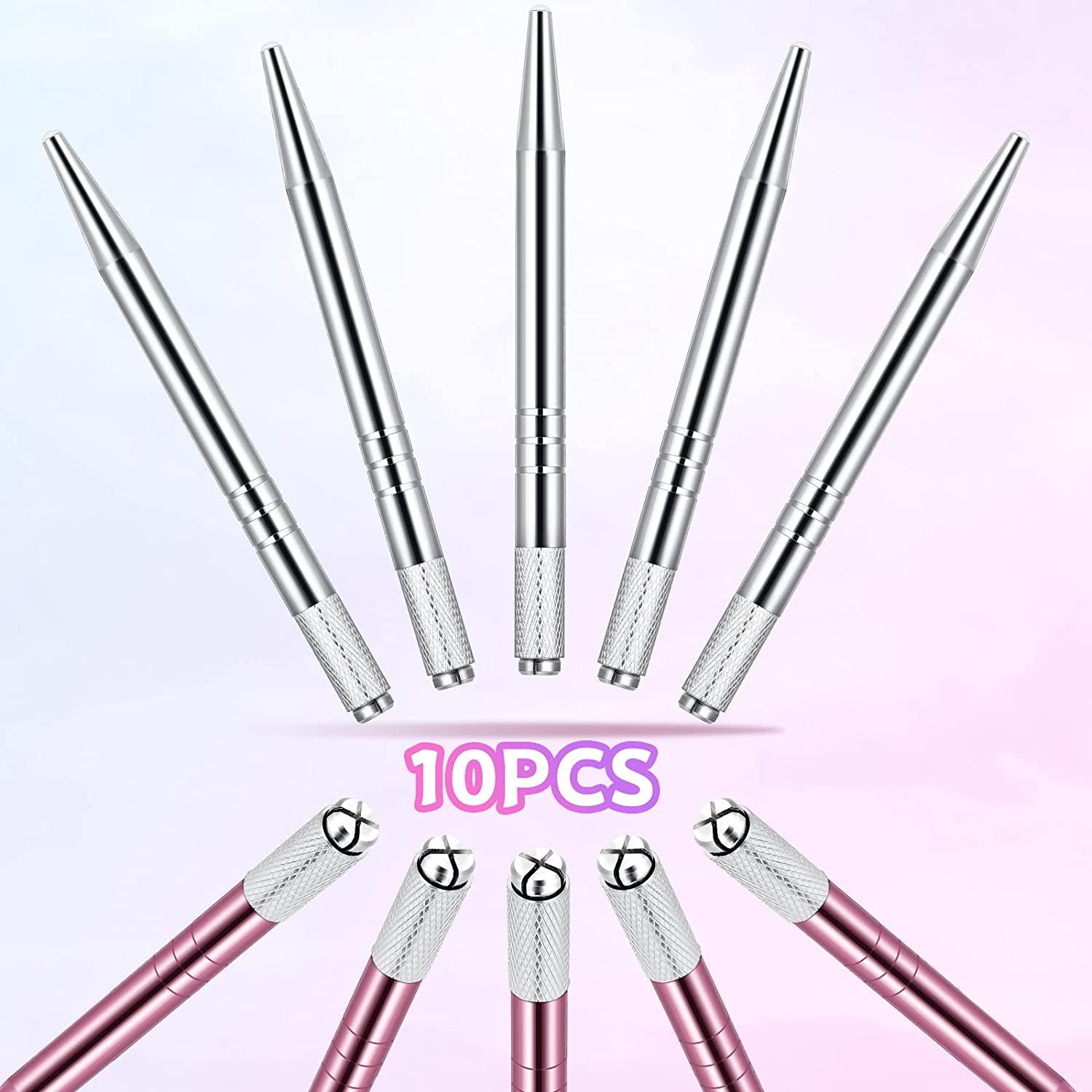 10-Piece Manual Microblading Pens Set for Eyebrows in Silver & Pink ...
