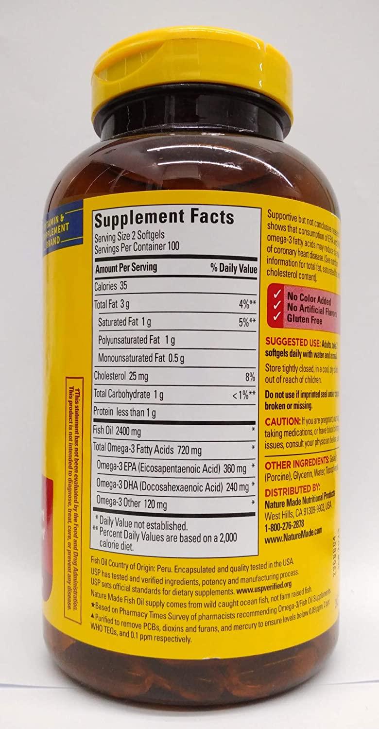 Nature Made Fish Oil 1200 mg (360 mg Omega-3) 200 Liquid Softgels ...