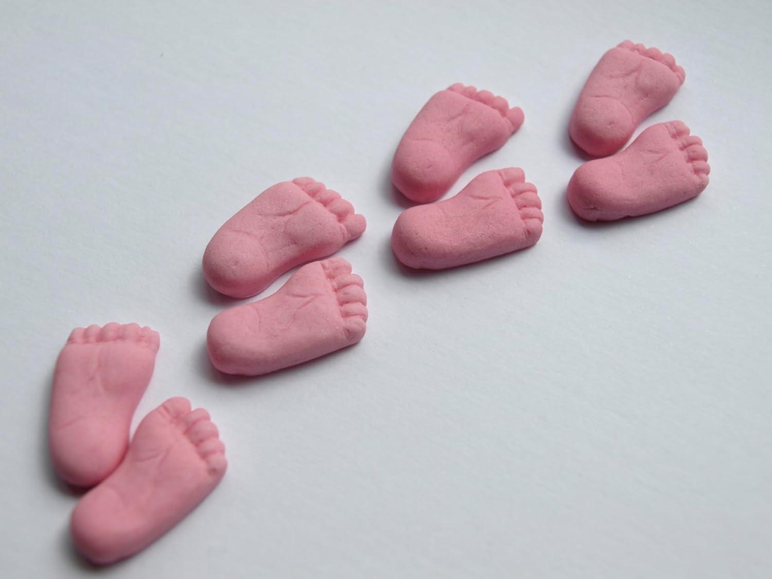 24x (12 Pairs) Pink Baby Feet Cake Toppers Girl Baby Shower Edible ...