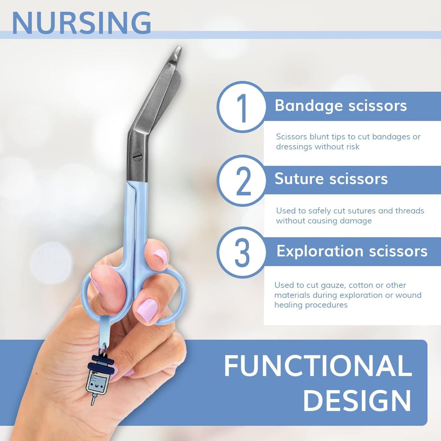Premium Blunt Tip Nurse Scissors | Stainless Steel Keychain - Blue ...