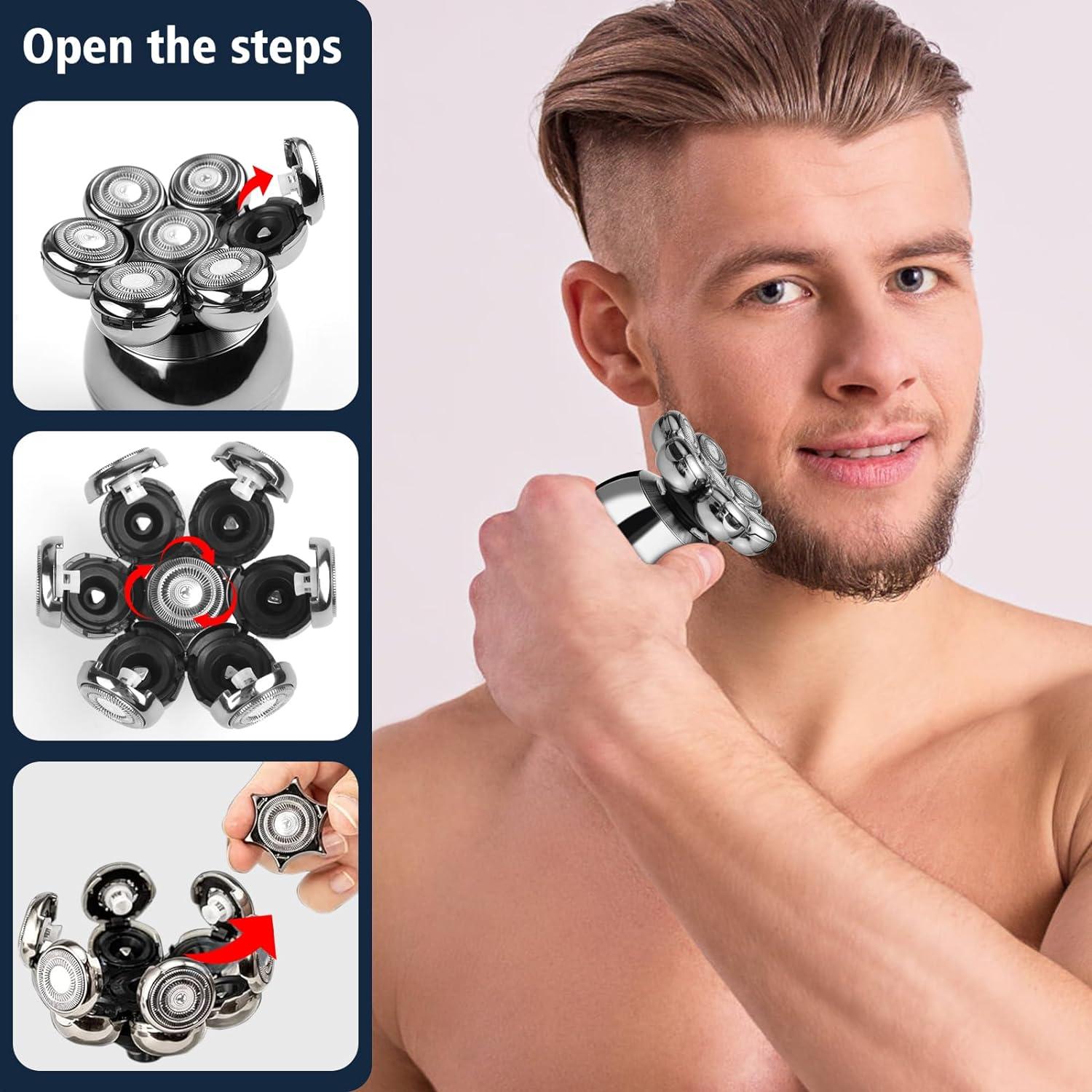 Bald Men's 7D Head Shaver - IPX7 Waterproof Electric Razor | 6-in-1 ...