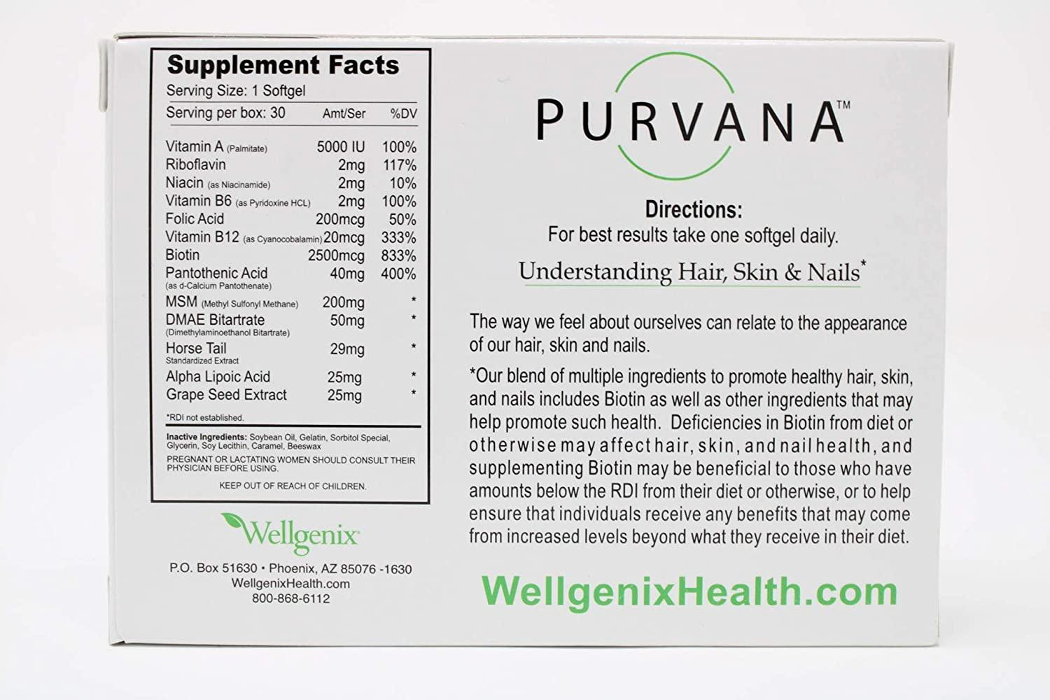 Wellgenix Purvana Biotin Softgels - Double Strength 2500mcg for Hair ...