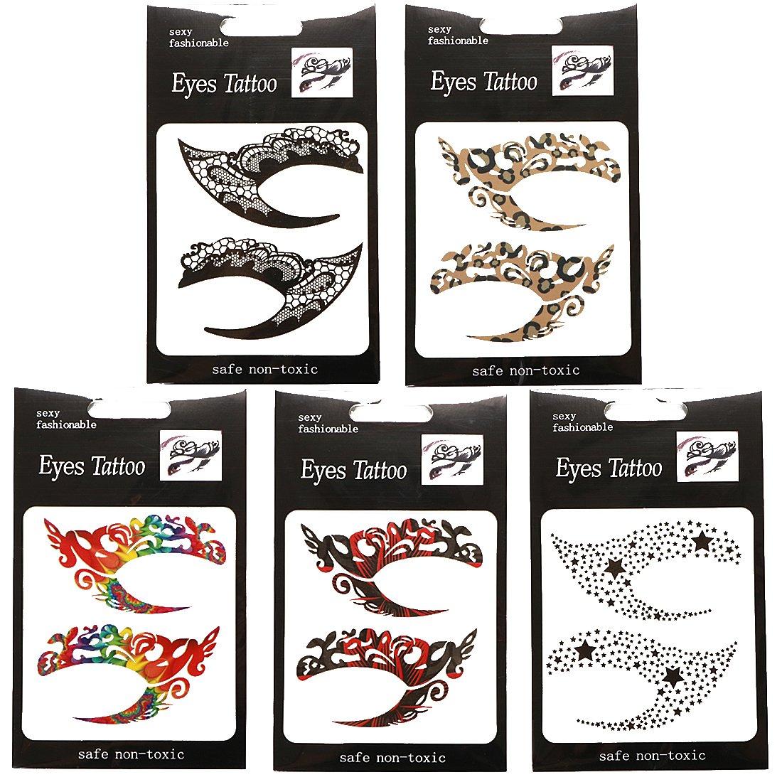 Kilofly 8 Sets Temporary Eye Tattoo Stickers with Crystal Gem Liners ...